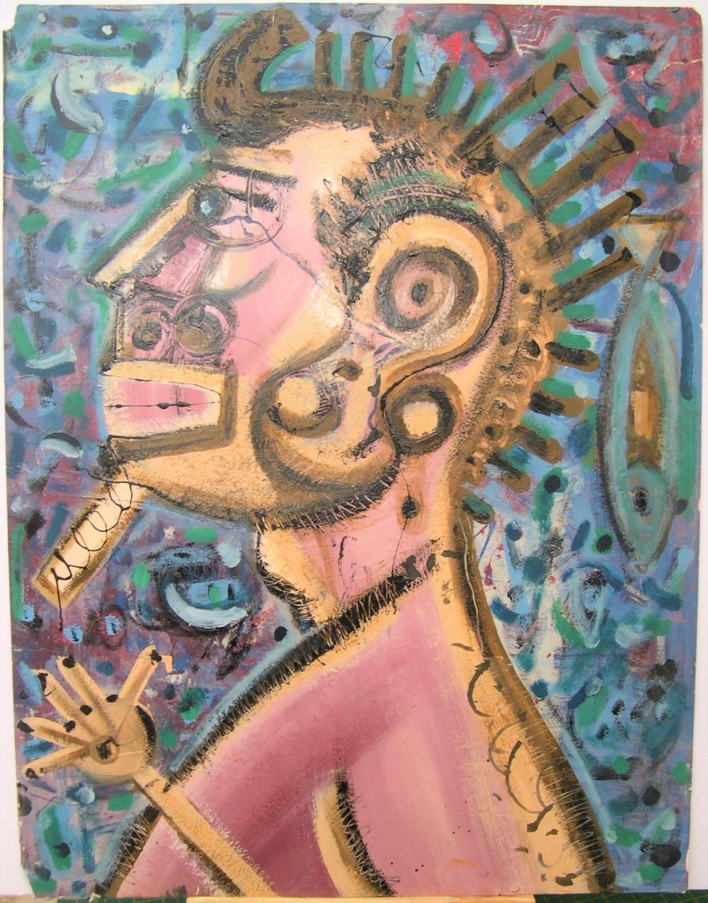 Jean-Paul Leconte 1982 acrylic "Modernist man in profile", unframed65 x ...