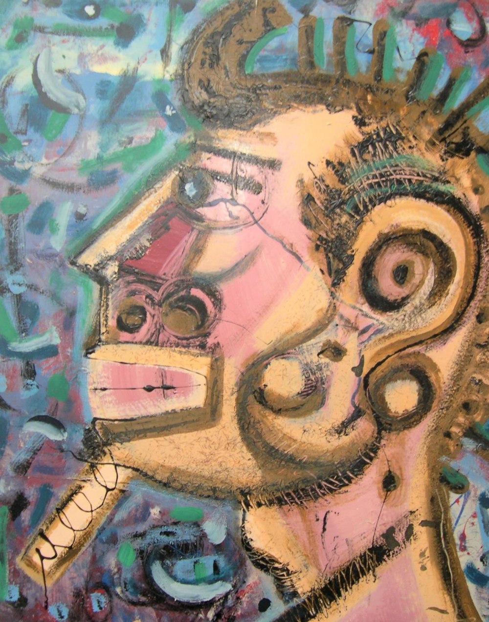 Jean-Paul Leconte 1982 acrylic "Modernist man in profile", unframed65 x ...