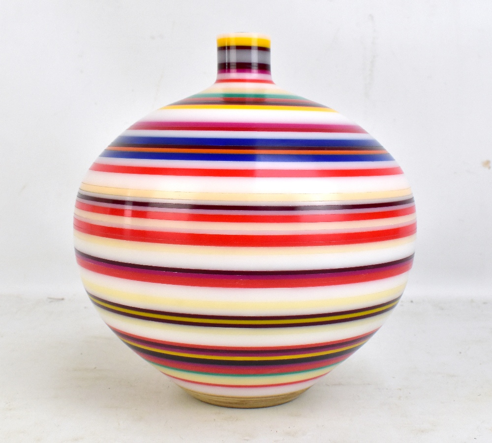 SARAH THIRLWELL; an acrylic globular multicoloured vase with clear ...