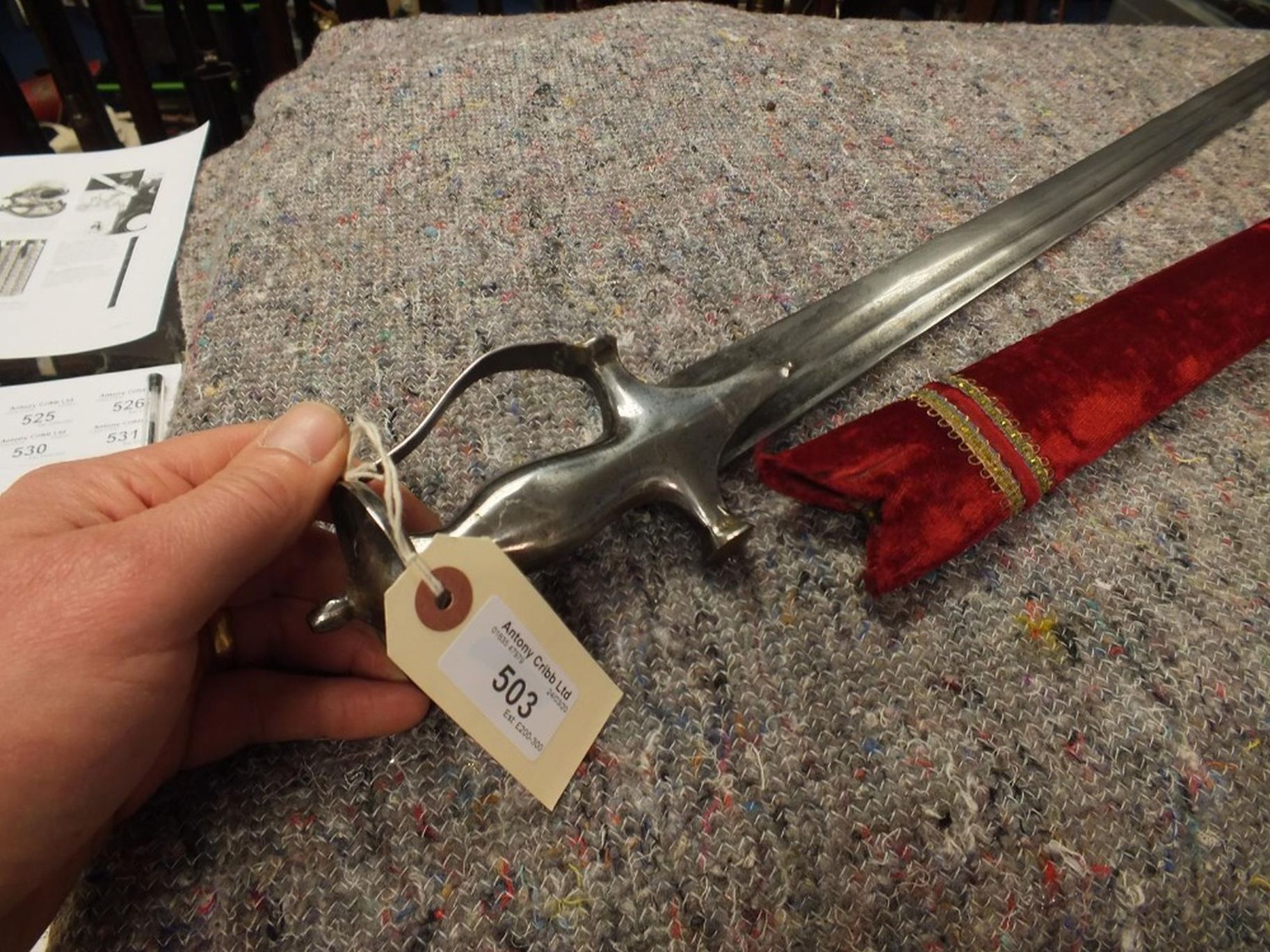 A 19TH CENTURY INDIAN KIRACH OR STRAIGHT SWORD, 79.5cm double fullered ...