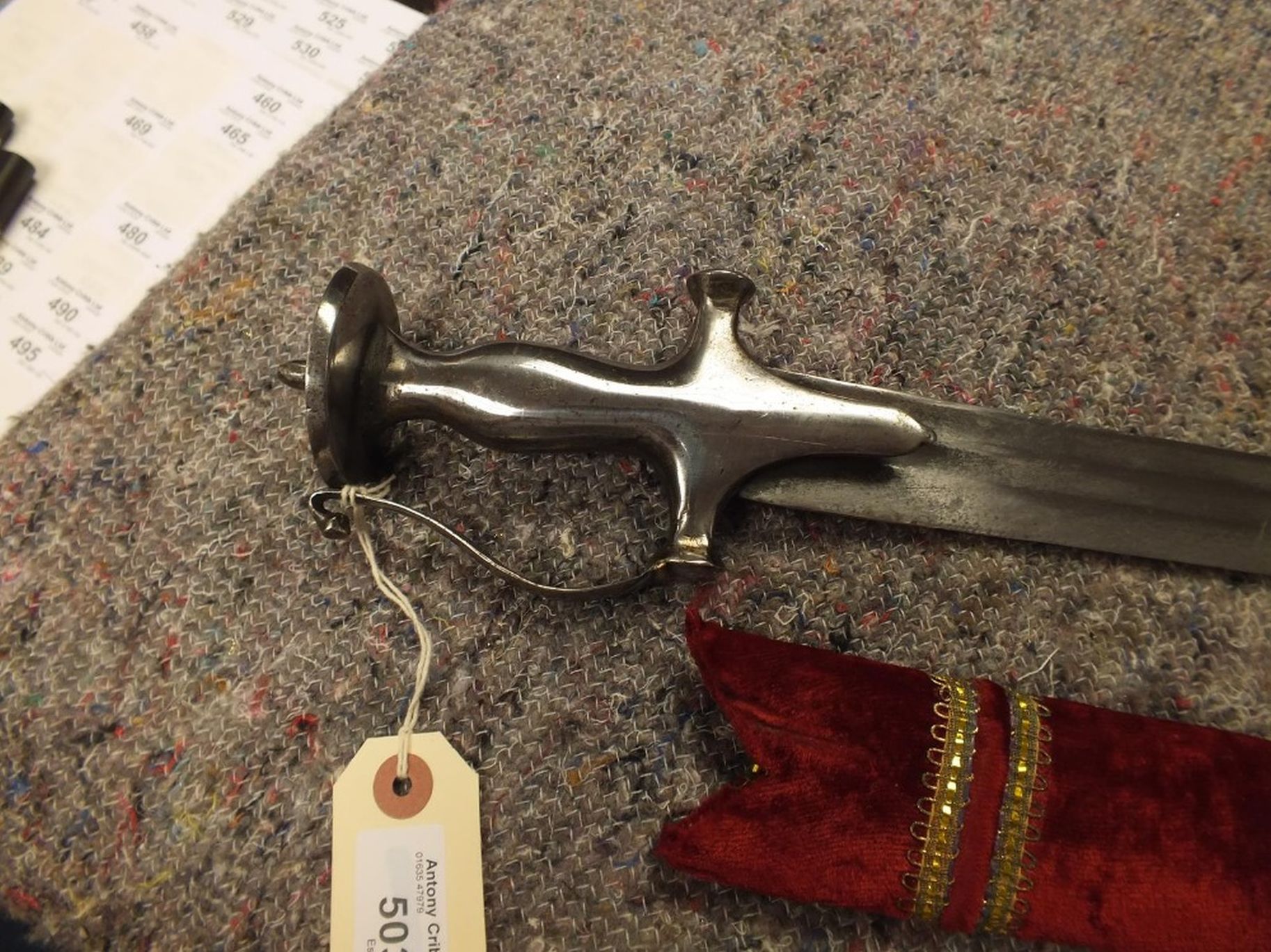 A 19TH CENTURY INDIAN KIRACH OR STRAIGHT SWORD, 79.5cm double fullered ...