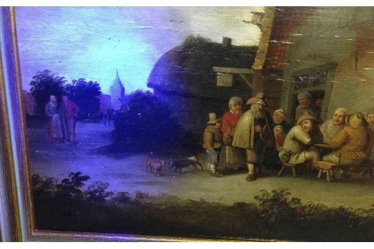 Cornelis Mahu (c. 1613-1689) attr. Bauern vor einer Taverne. Öl/Holz ...