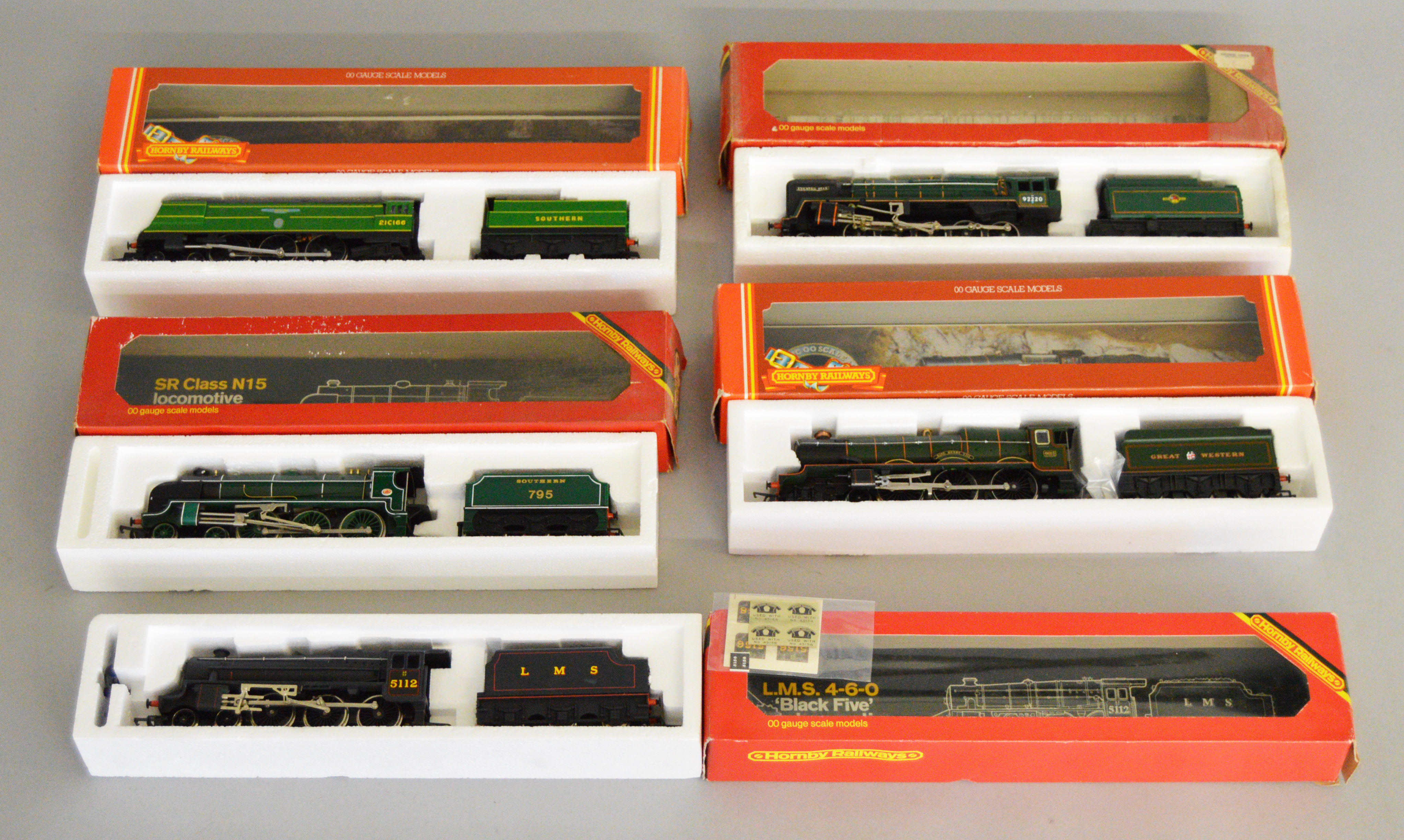 OO Gauge. 5 boxed Hornby Steam Locomotives including R.349 GWR King ...