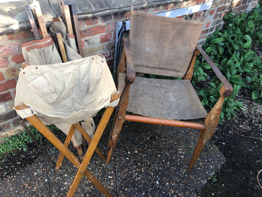 A collection of World War II officers campaign furniture to include bed ...