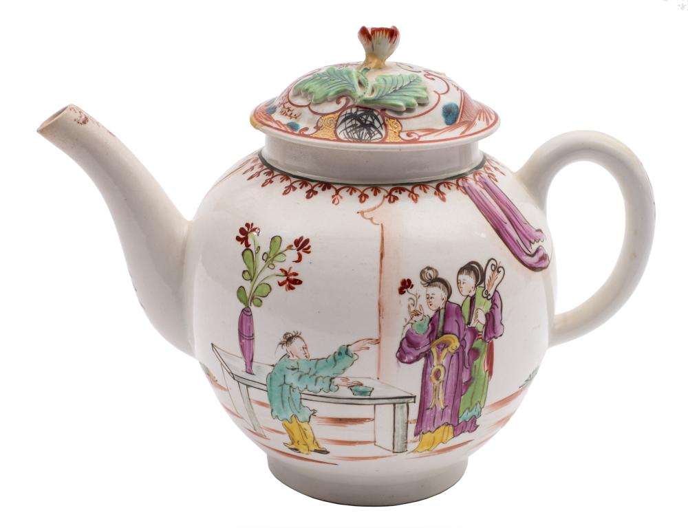 A mixed group of Lowestoft porcelain: comprising a globular teapot ...