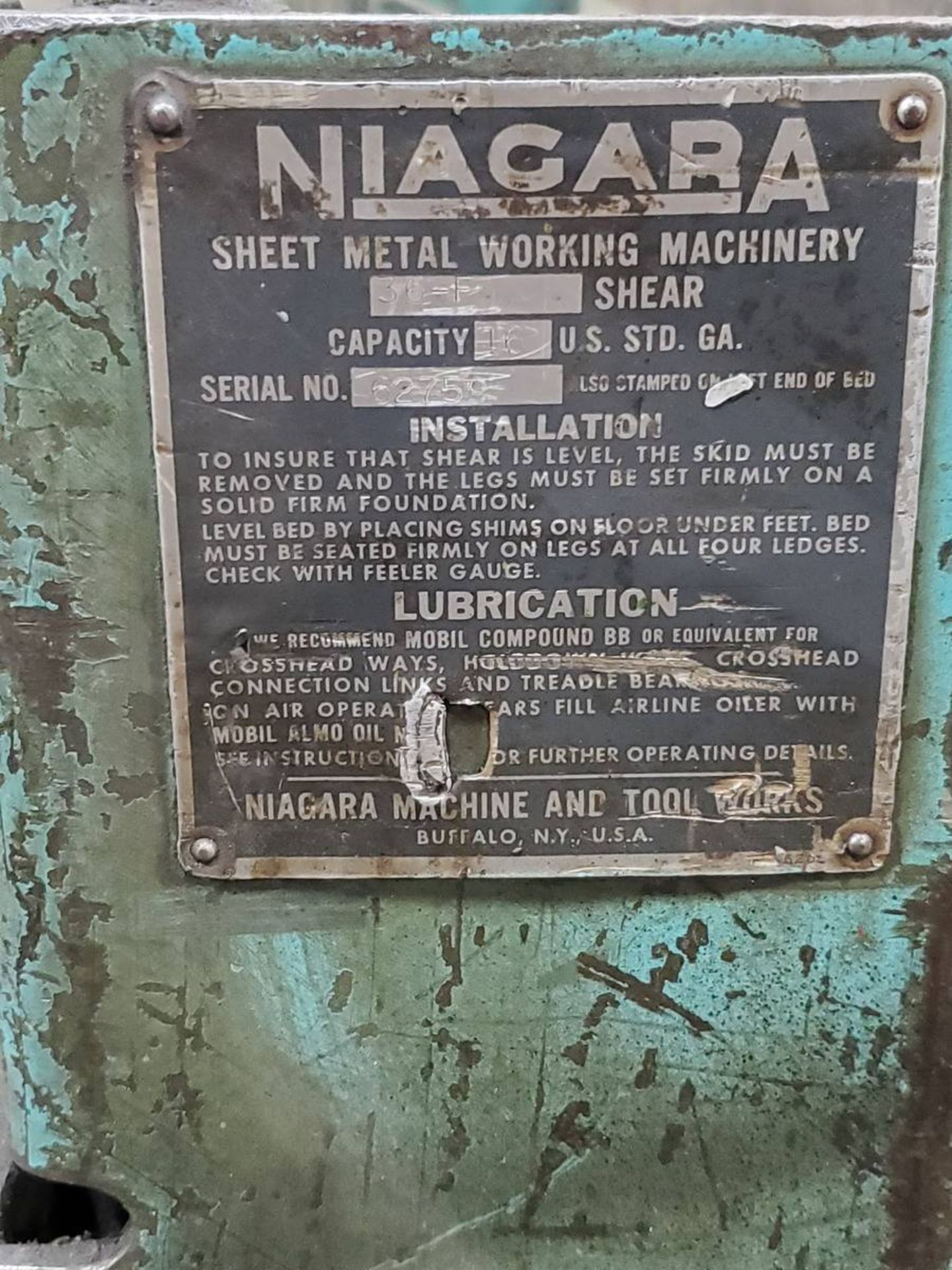 Niagara 36-F 36" Shear 16 Gauge, W/ Foot Pedestal S/N 62759