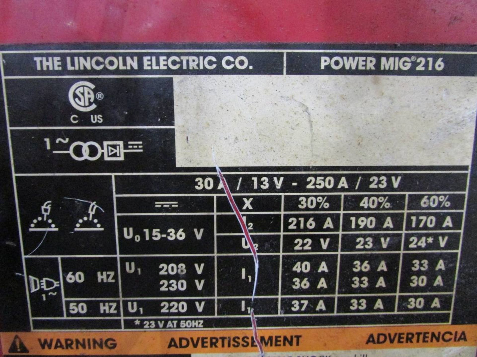 Lincoln Electric Power MIG 216 250A MIG Welding Power Supply 30A/13V ...