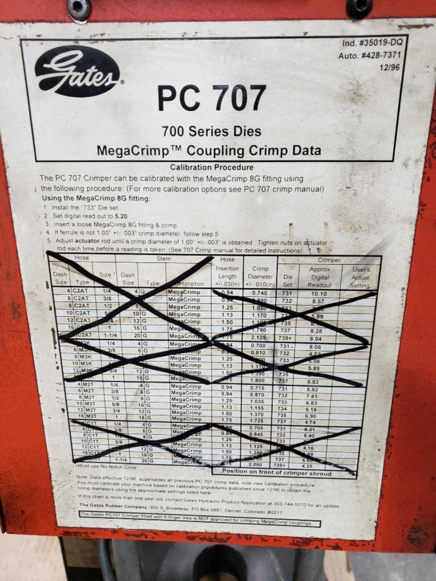 Gates PC707 hydraulic hose crimping machine. This item can be picked up ...