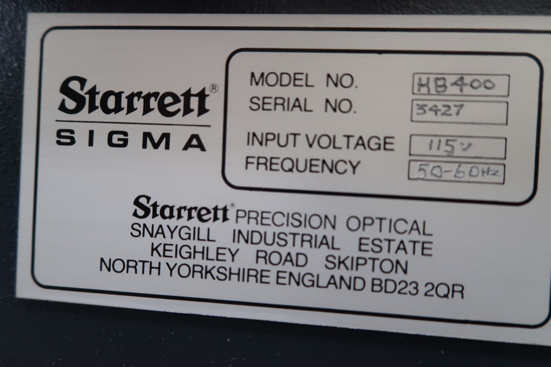 Starrett Sigma HB400 16" Bench Model Optical Comparator s/n 3427 w ...