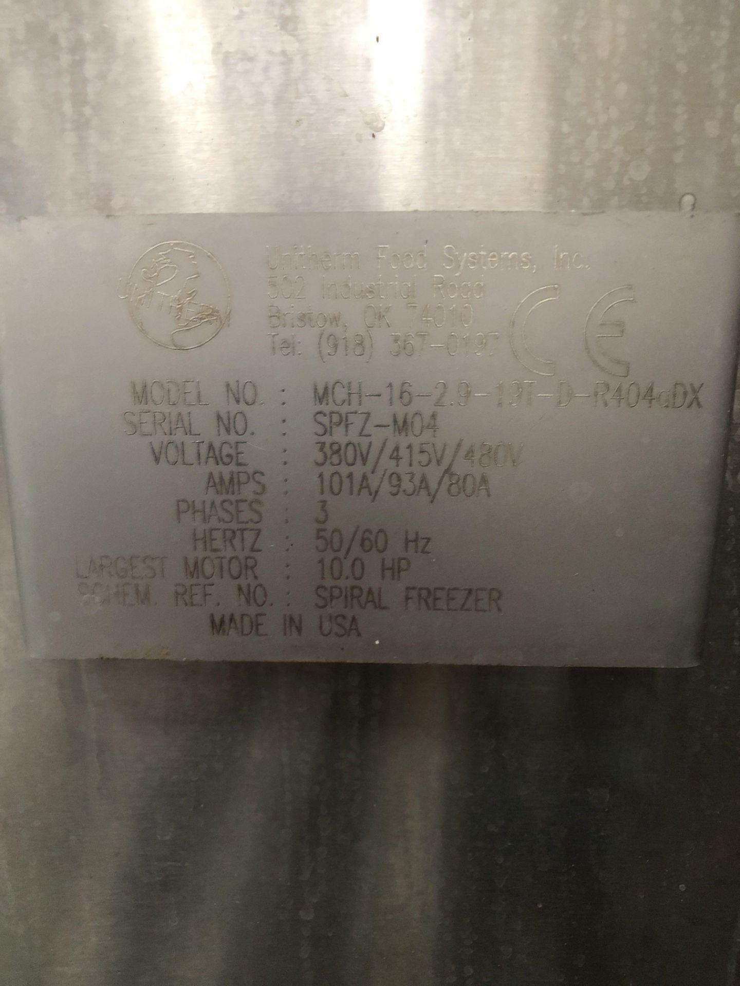2019 Unitherm Mini Spiral Freezer, Model MCH-16-2.9-19T-D-R404 DX, S/N ...