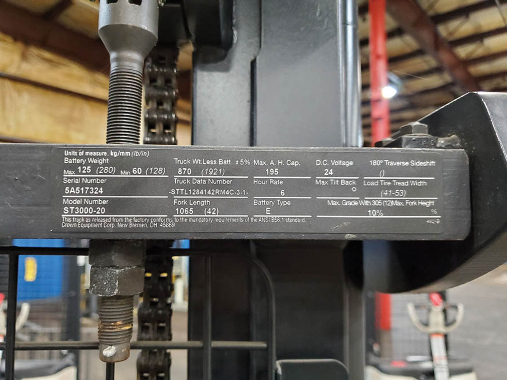 CROWN 2,000 LB. WALKIE STACKER, MODEL ST3000-20, 24-VOLT, 128’’ LIFT ...