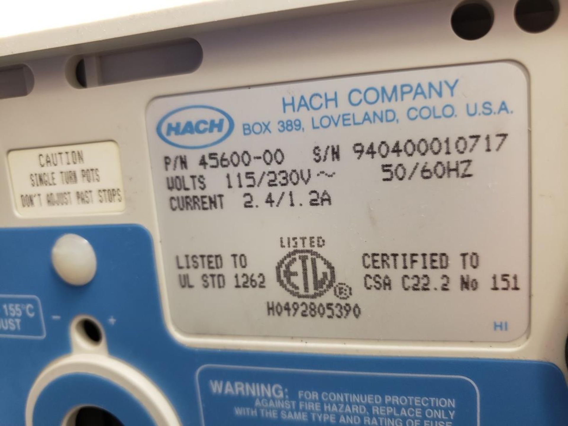 Hach Cod Reactor, M# 45600-00, S/N 940400010717 | Required Rigging and ...