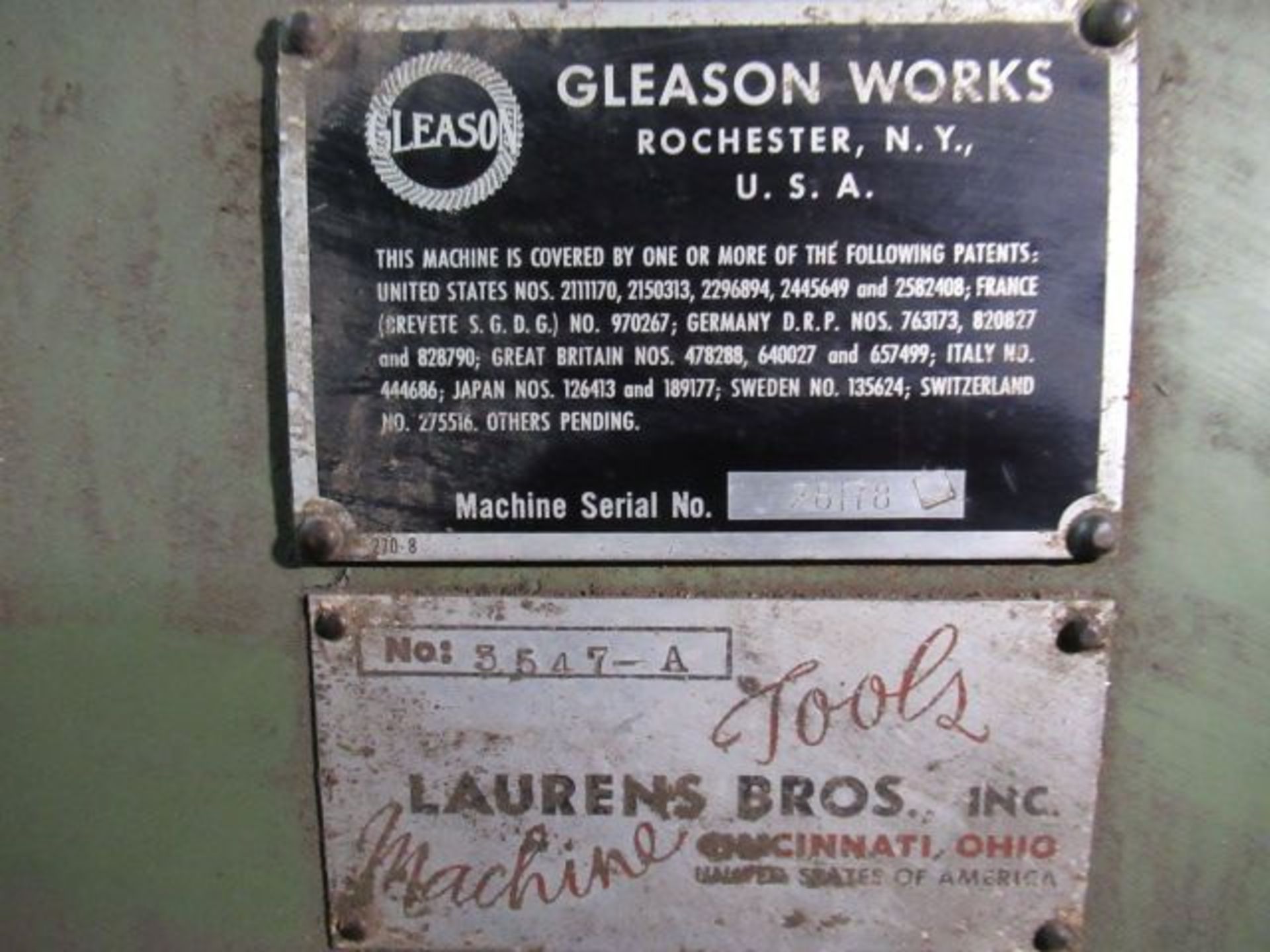 { Group of lots: 188, 189, 190, 191 } GLEASON Gear Cutter, s/n 28178 ...