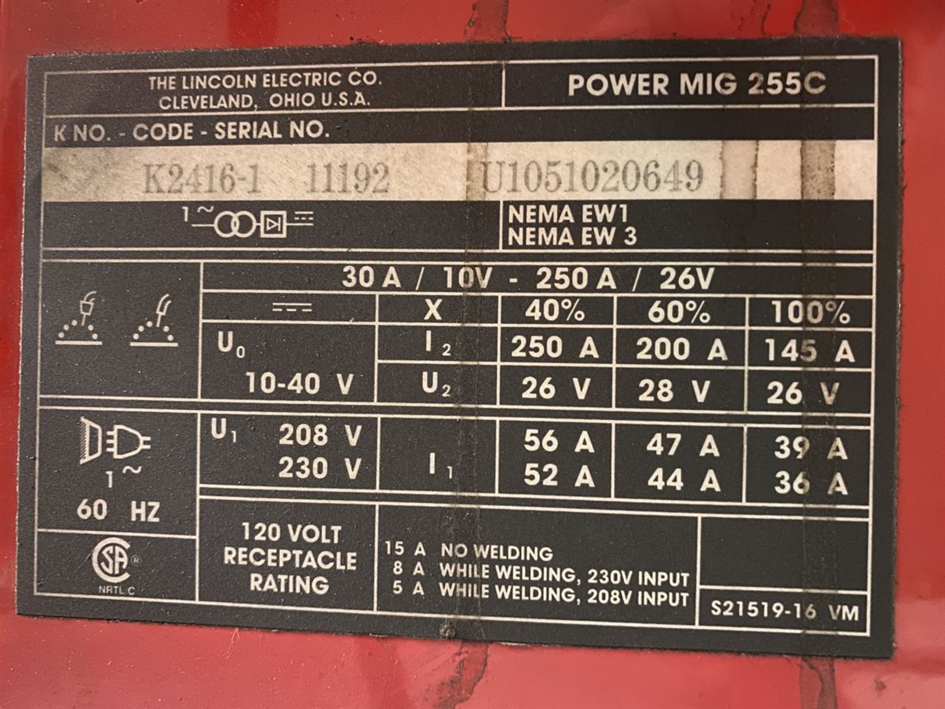 { Choice of lots: 155, 156 } LINCOLN POWER MIG 255C Welding Power ...