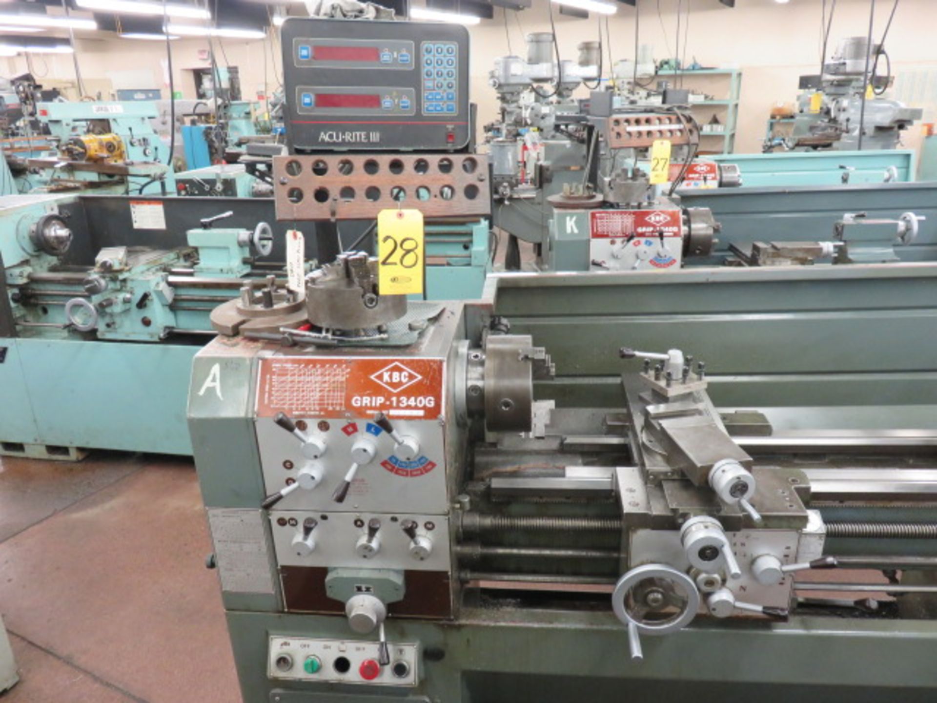 KBC GRIP-1340G GAP BED ENGINE LATHE, S/N 50568, 13 IN/18-3/4 IN X 40 IN ...