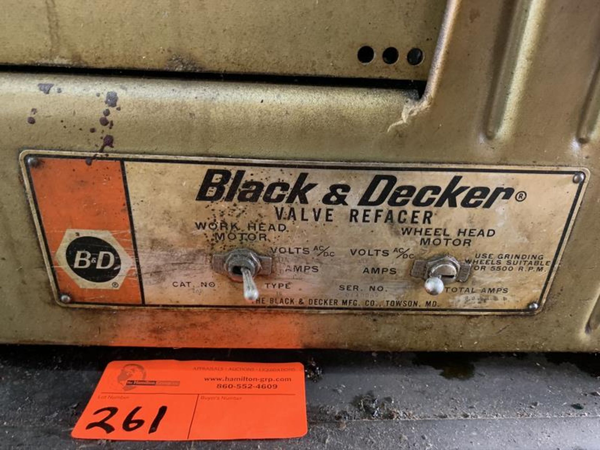 Black & Decker valve refacer, M: 282, SN: 0140009, total amps 9.0, type ...