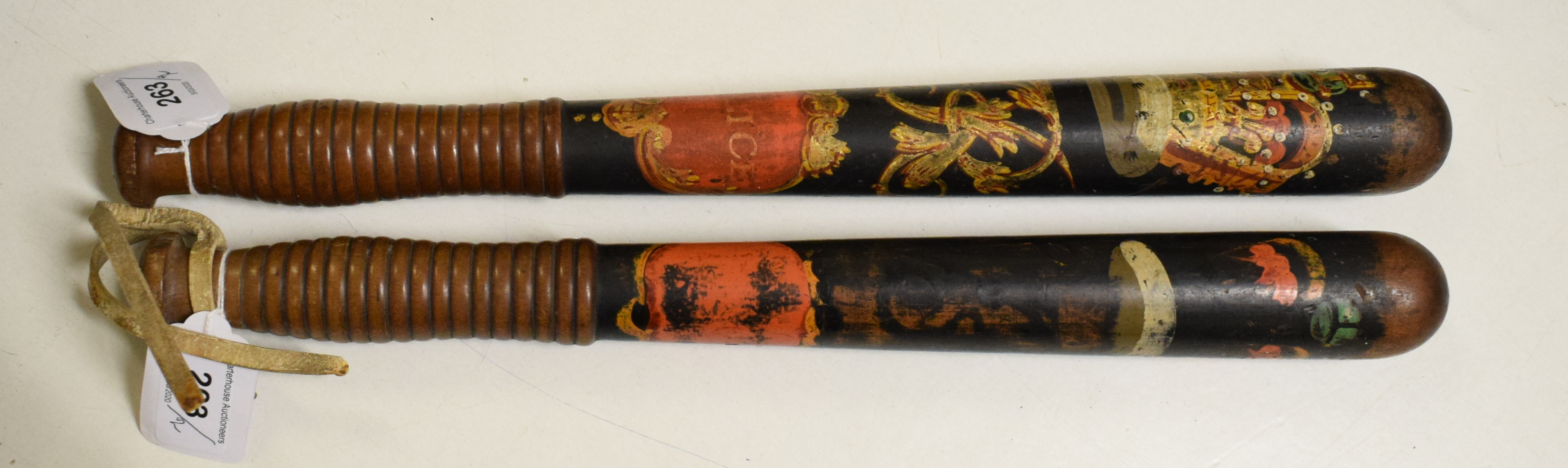 EXTRA LOT: A Victorian painted Police truncheon, 40 cm, and another ...