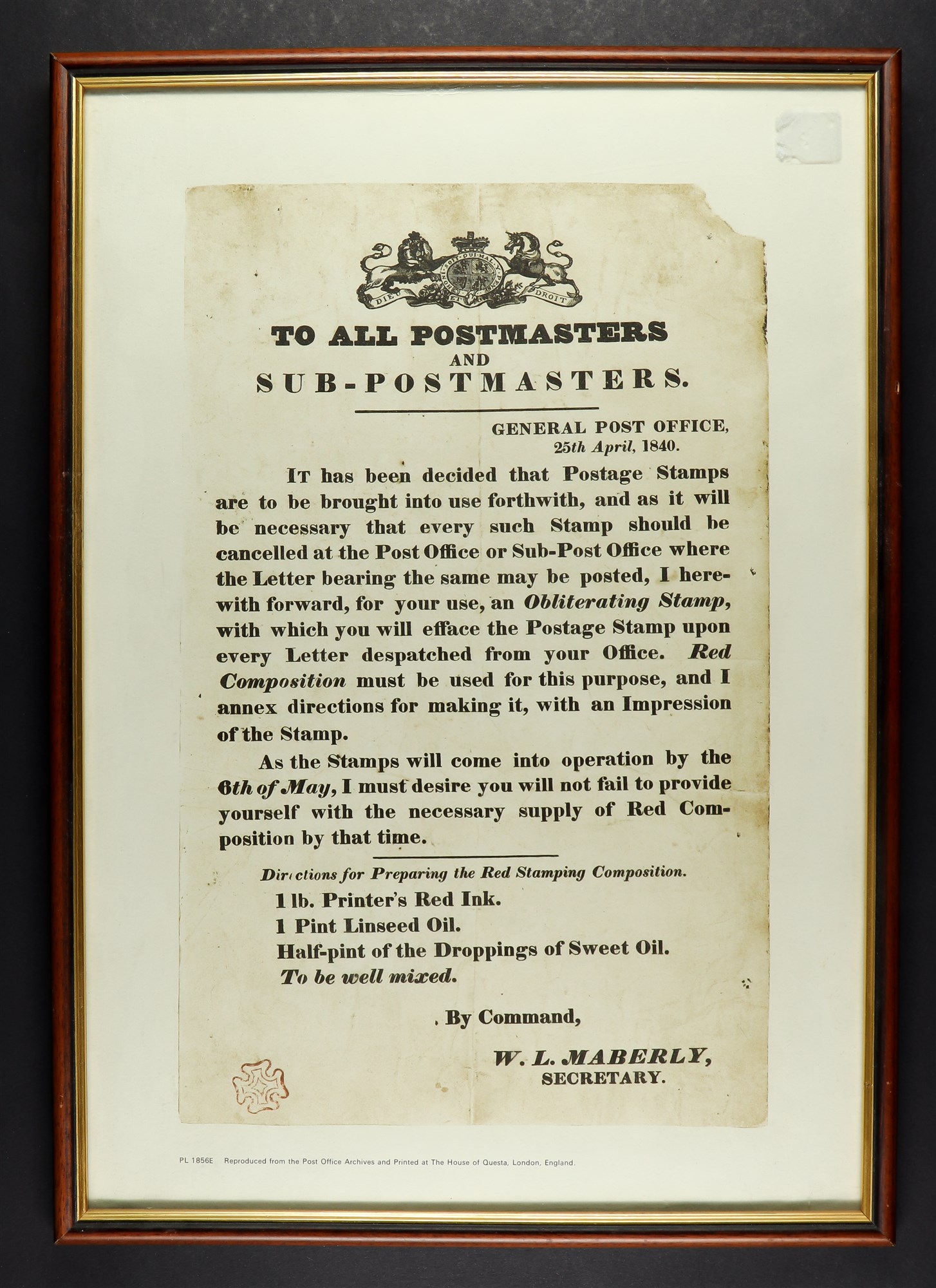 "TO ALL POSTMASTERS..." Reproductions of 2 important British postal ...