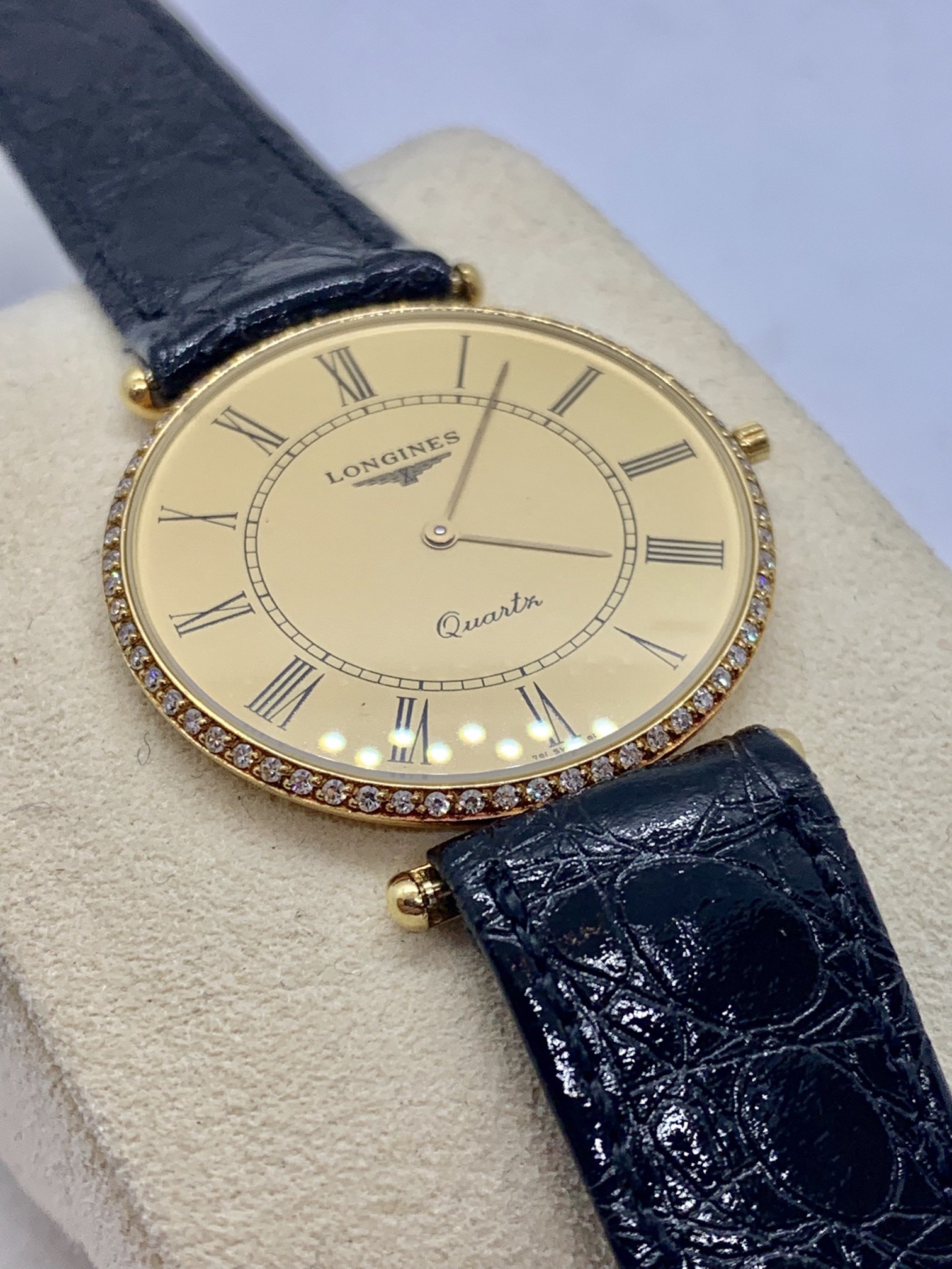 LONGINES ULTRA THIN MIDSIZE 18ct GOLD & DIAMOND WATCH