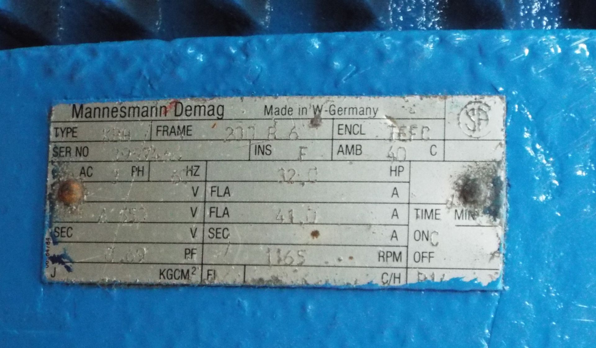 DEMAG 32 HP, 550V, 41 AMP, 1165 RPM, 3-PHASE ELECTRIC MOTOR