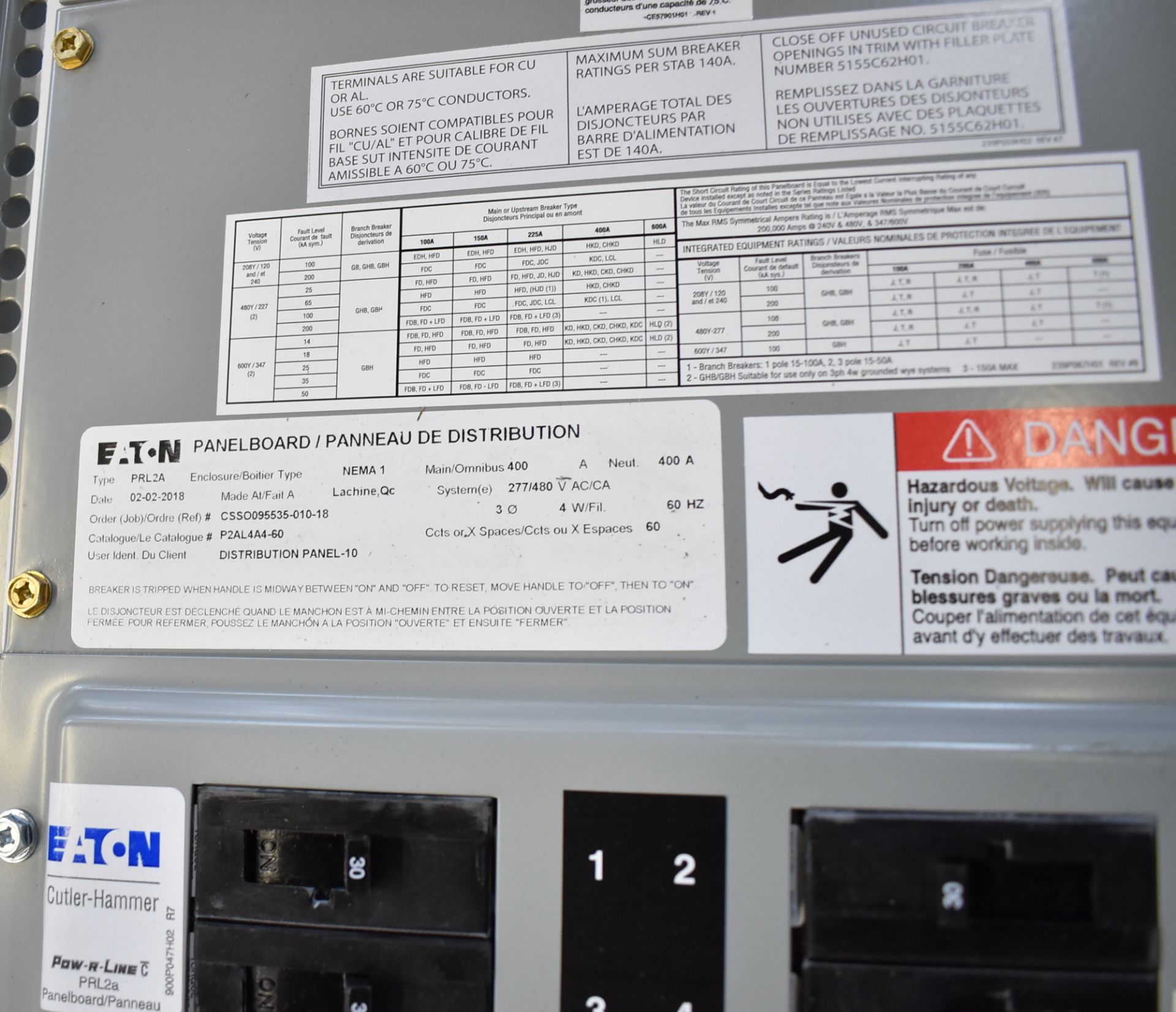 { Choice of lots: 17, 18 } LOT/ (3) EATON PRL2A 400AMP, 60 CIRCUITS ...