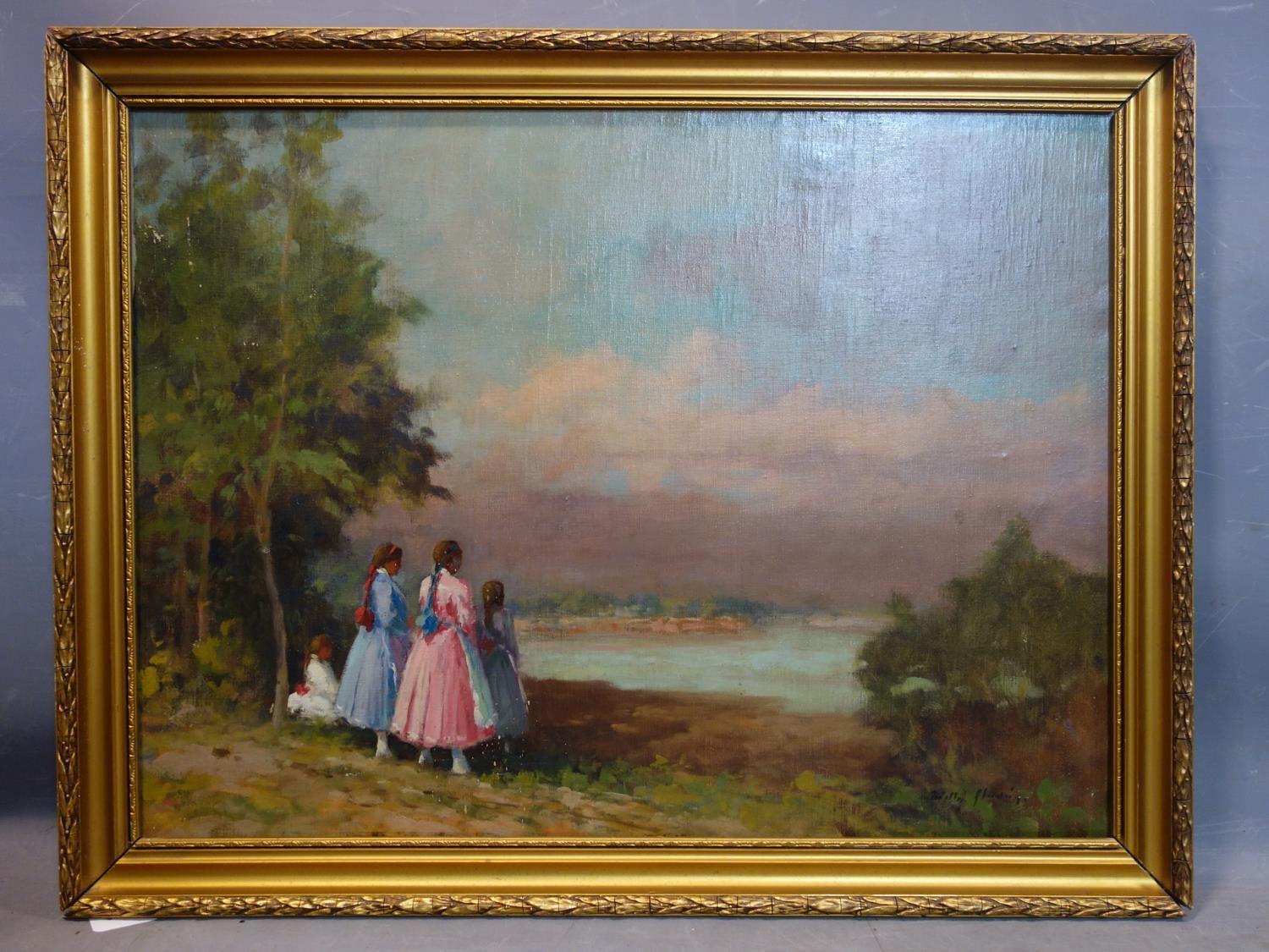 Willy Hermann, Young girls by a lake, oil on canvas, signed lower right ...