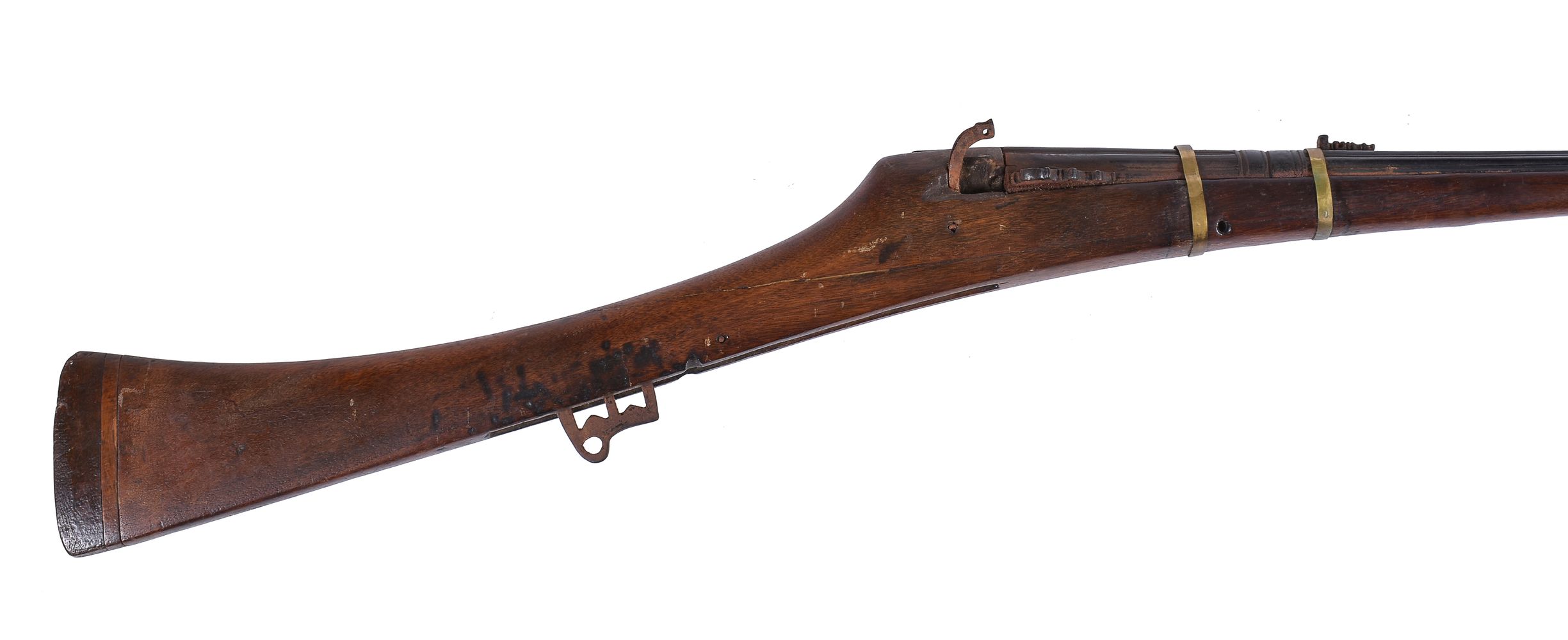 An Indian matchlock jezail, 19th century, the 122cm long brass-bound ...