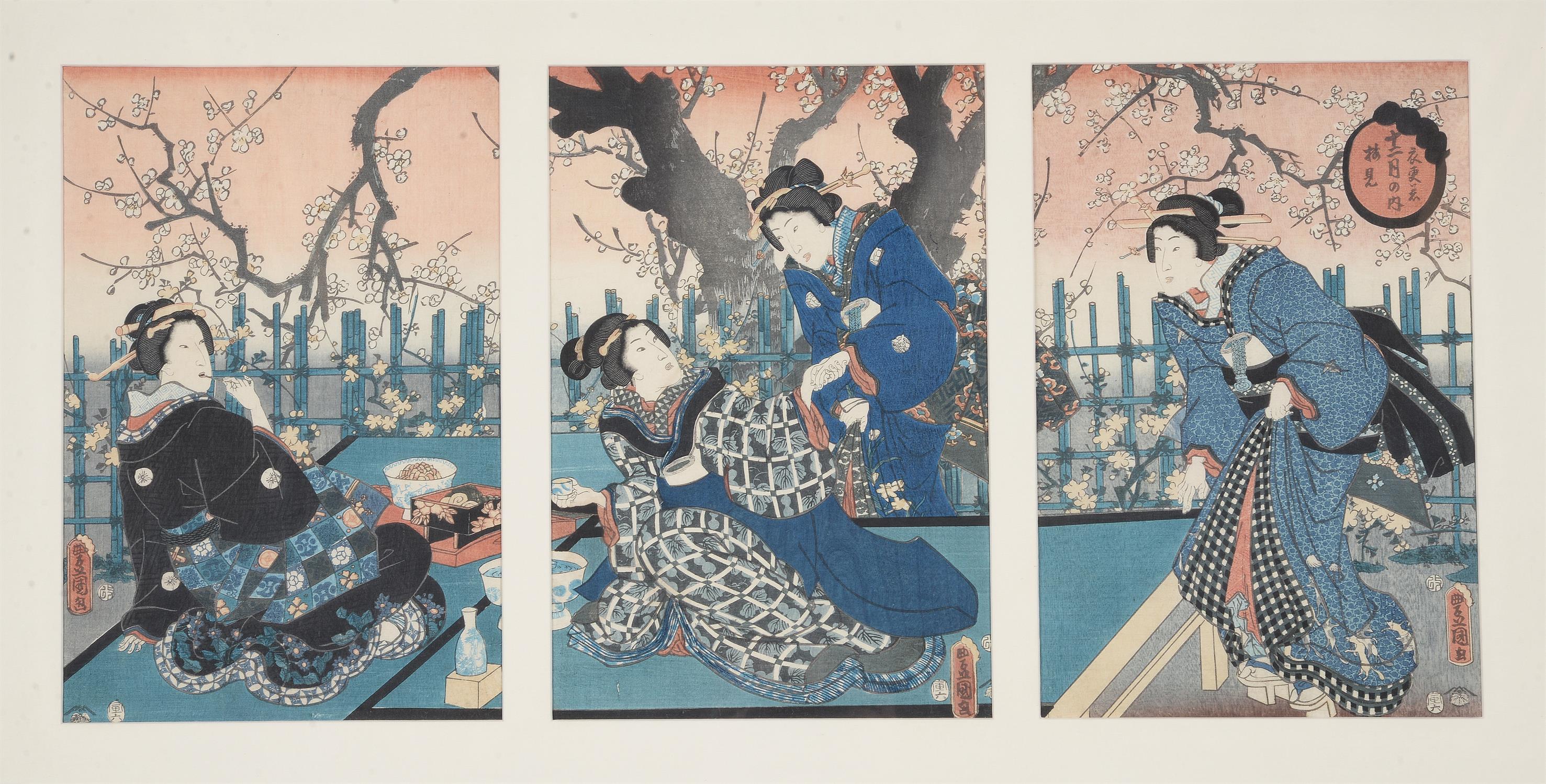 Utagawa Kunisada (Toyokuni III): Nine woodblock printed ukiyo-e ...