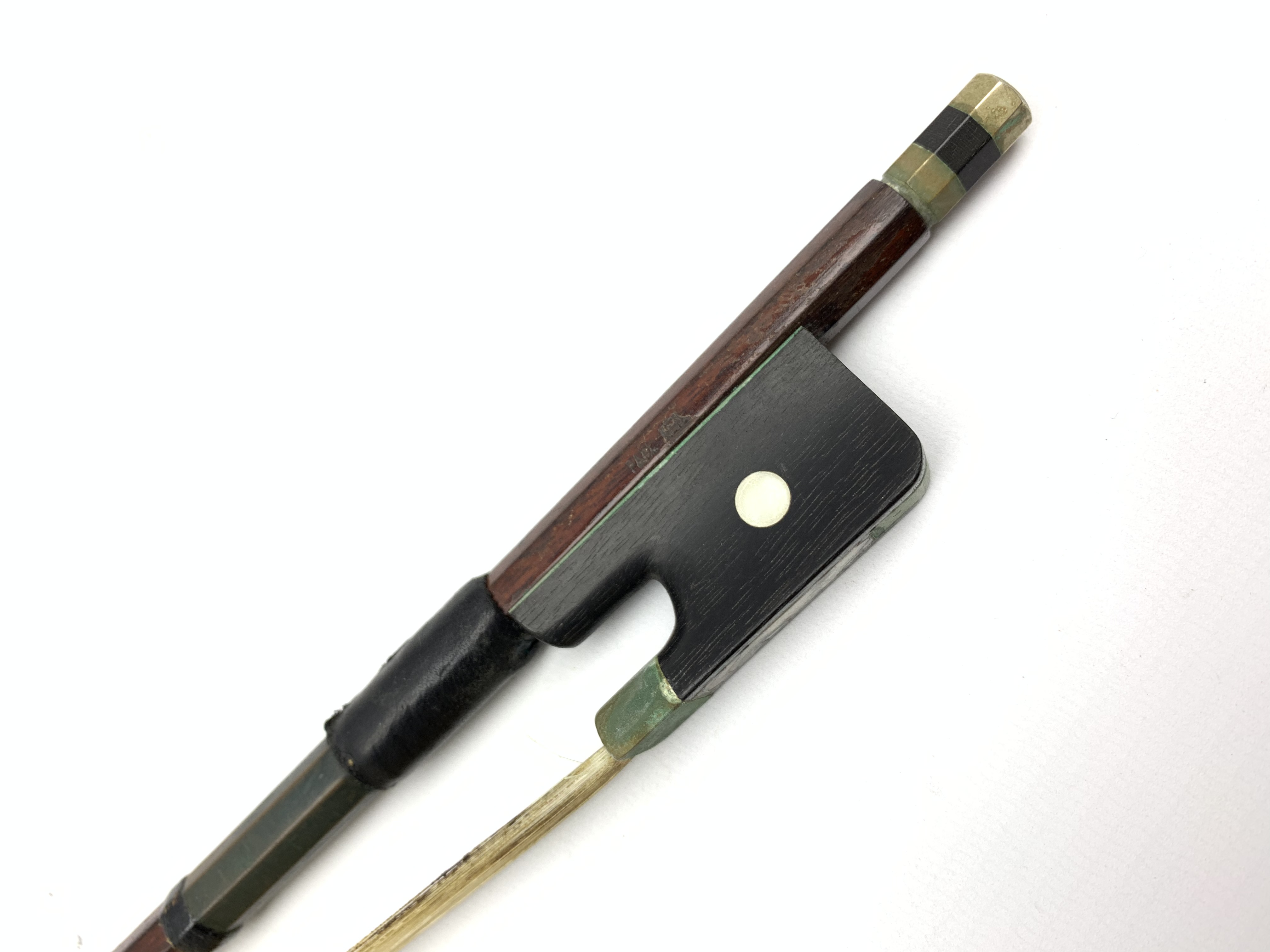 Violin bow marked 'Paul Keil' with nickel mounts and ebony frog L71cm ...