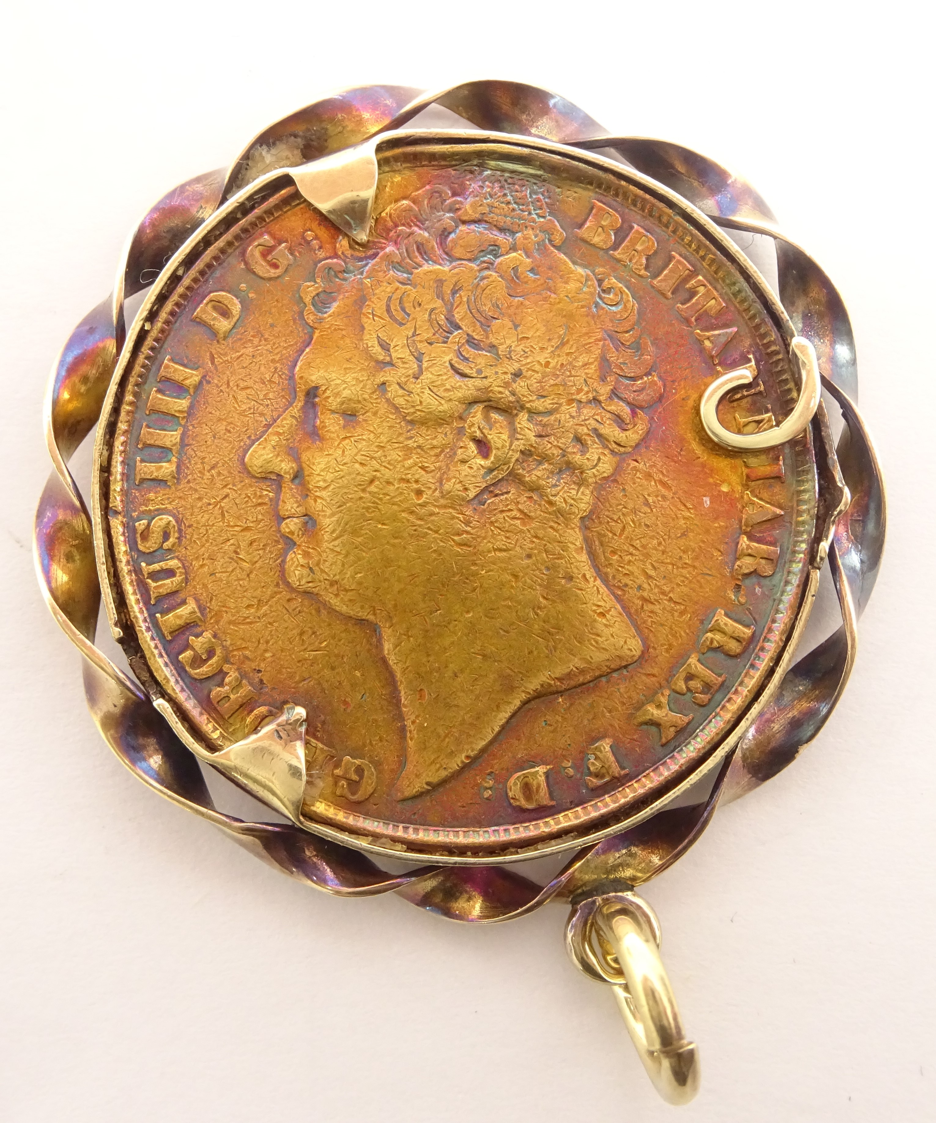 George IV 1823 gold double sovereign, in hallmarked 9ct gold mount ...