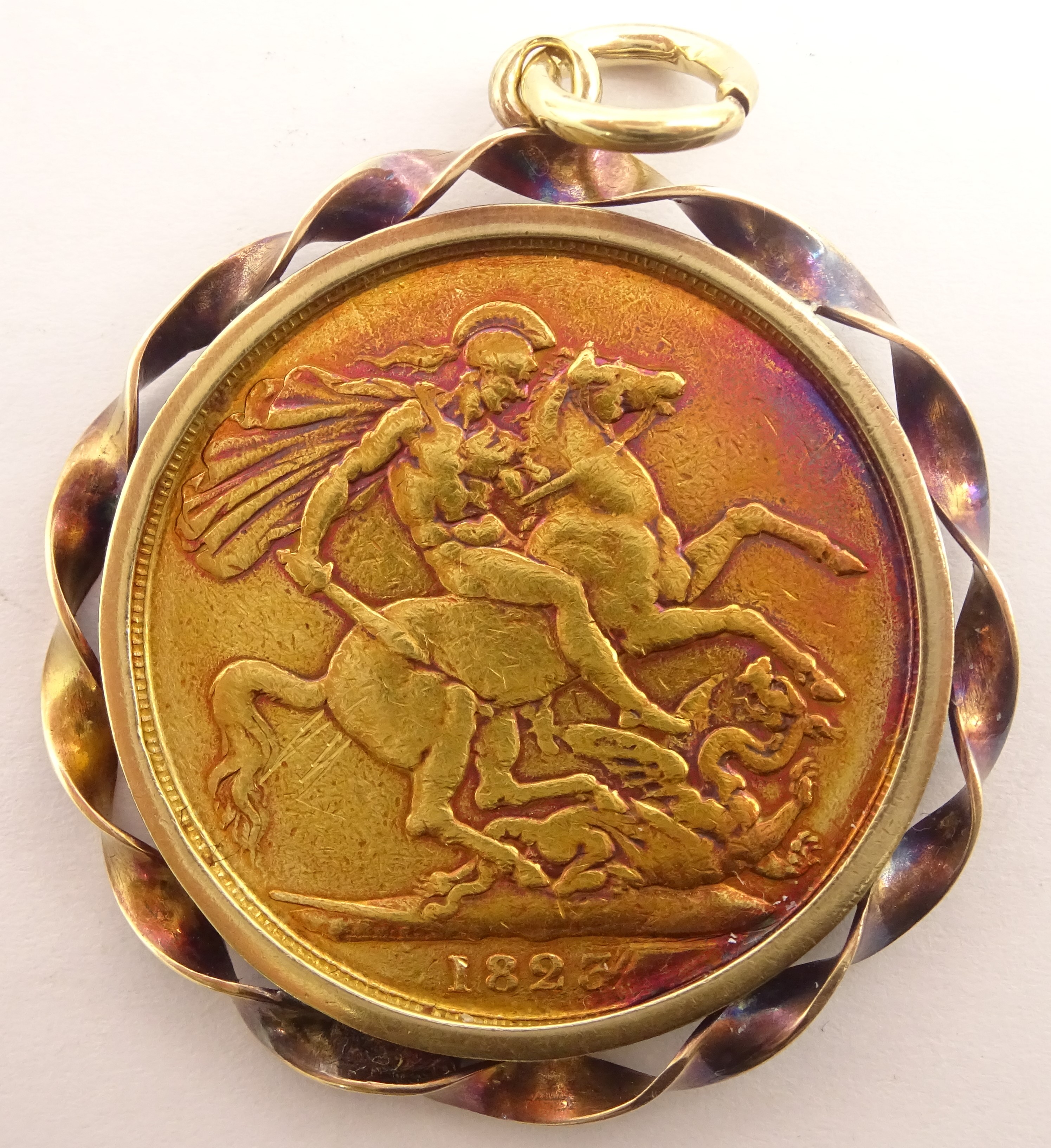 George IV 1823 gold double sovereign, in hallmarked 9ct gold mount ...
