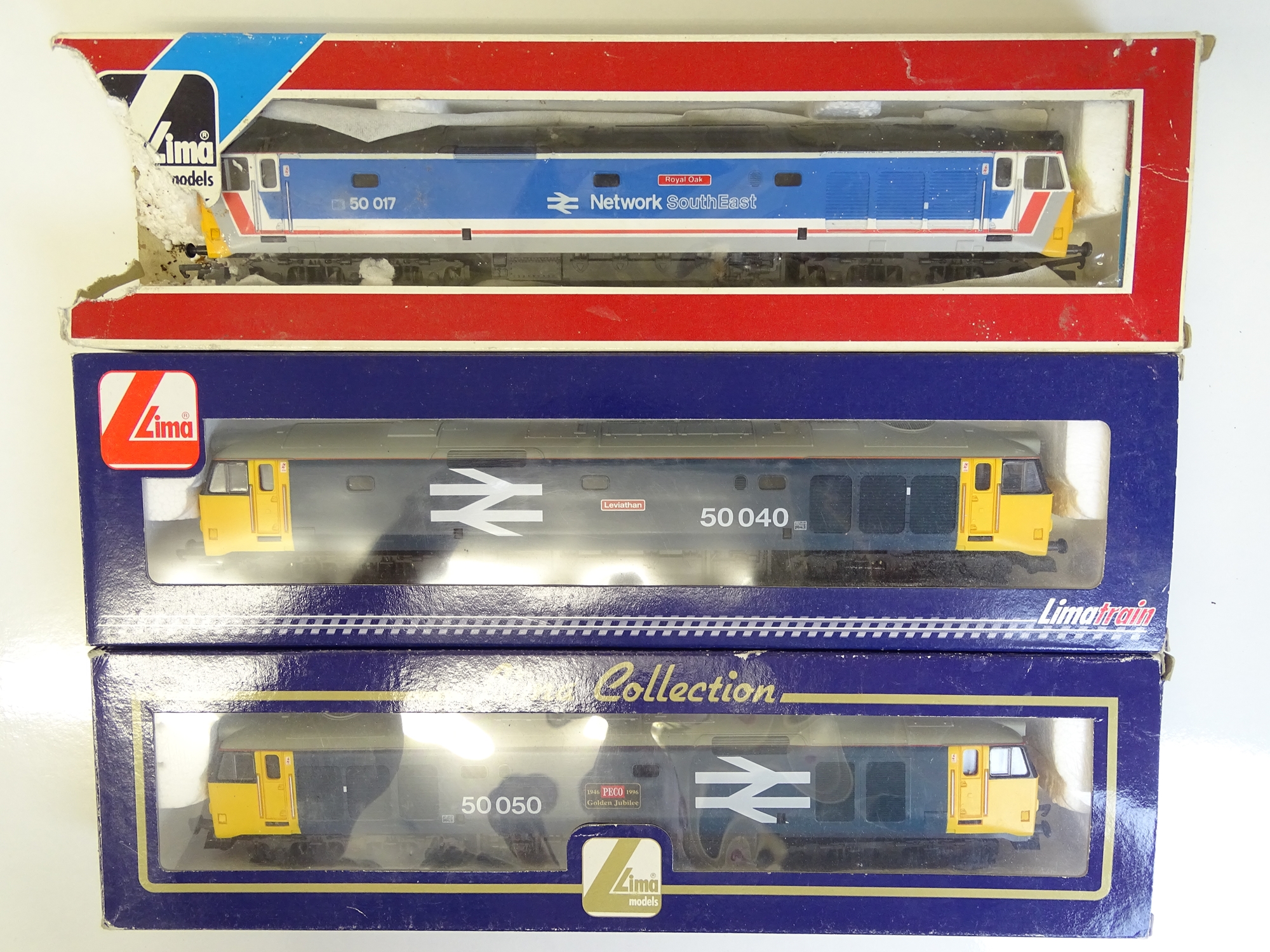 OO SCALE MODEL RAILWAYS: A trio of LIMA Class 50 diesel locos - VG in F ...
