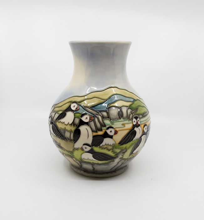 Moorcroft Puffin pattern baluster vase, circa 1998, signed and marked ...