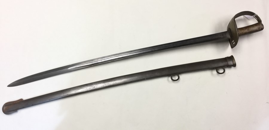 British 1864 pattern Cavalry Sword. 90cm single edged fullered blade ...