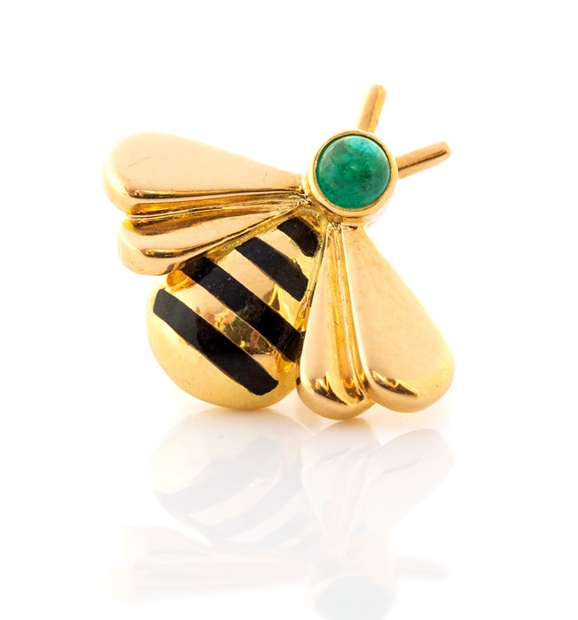 Cartier - A Cartier emerald, enamel and 18ct gold bee pin, set with a ...