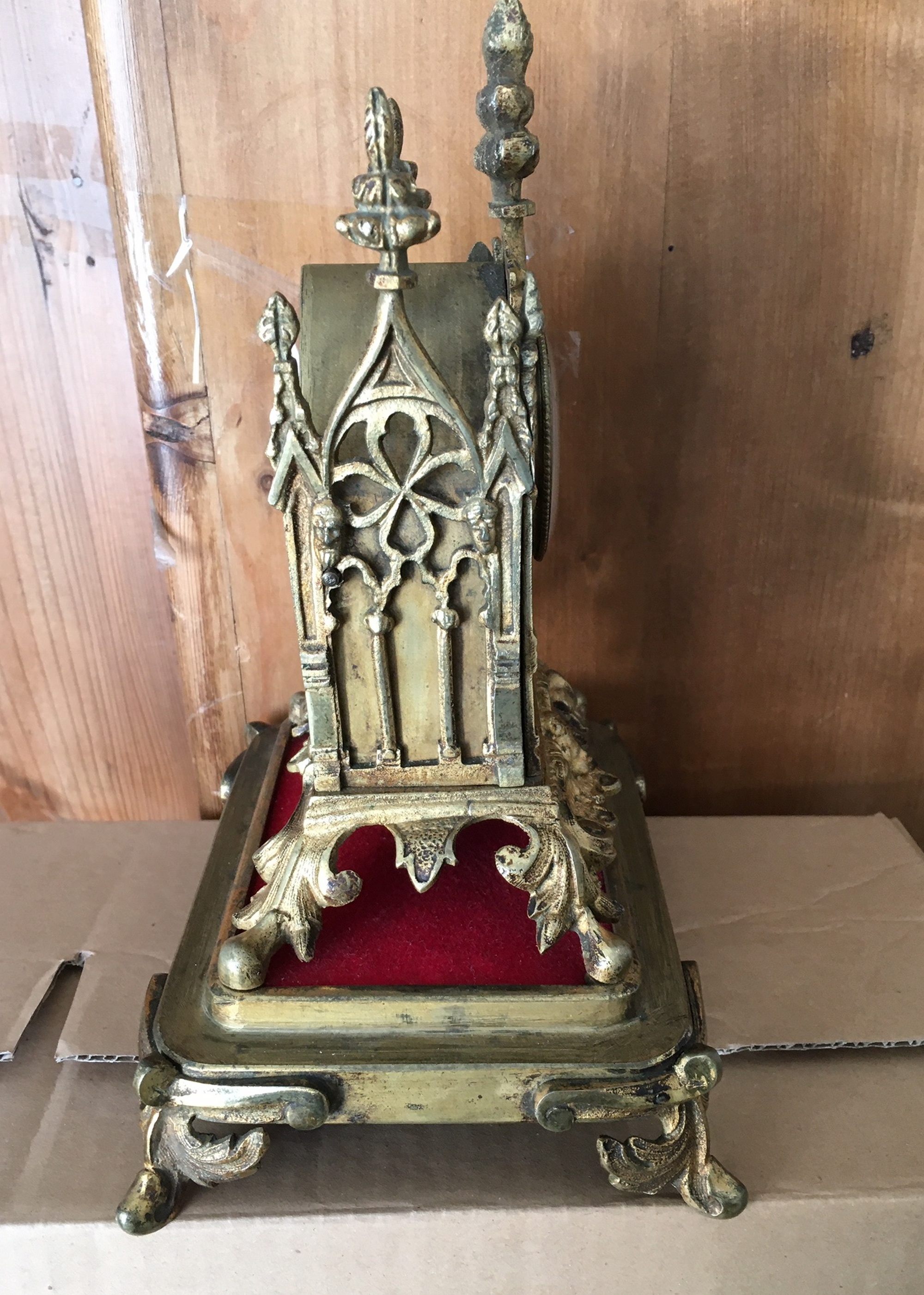 Antique Brass Cathedral Shaped Clock Case - 22cm tall x 17cm wide with ...