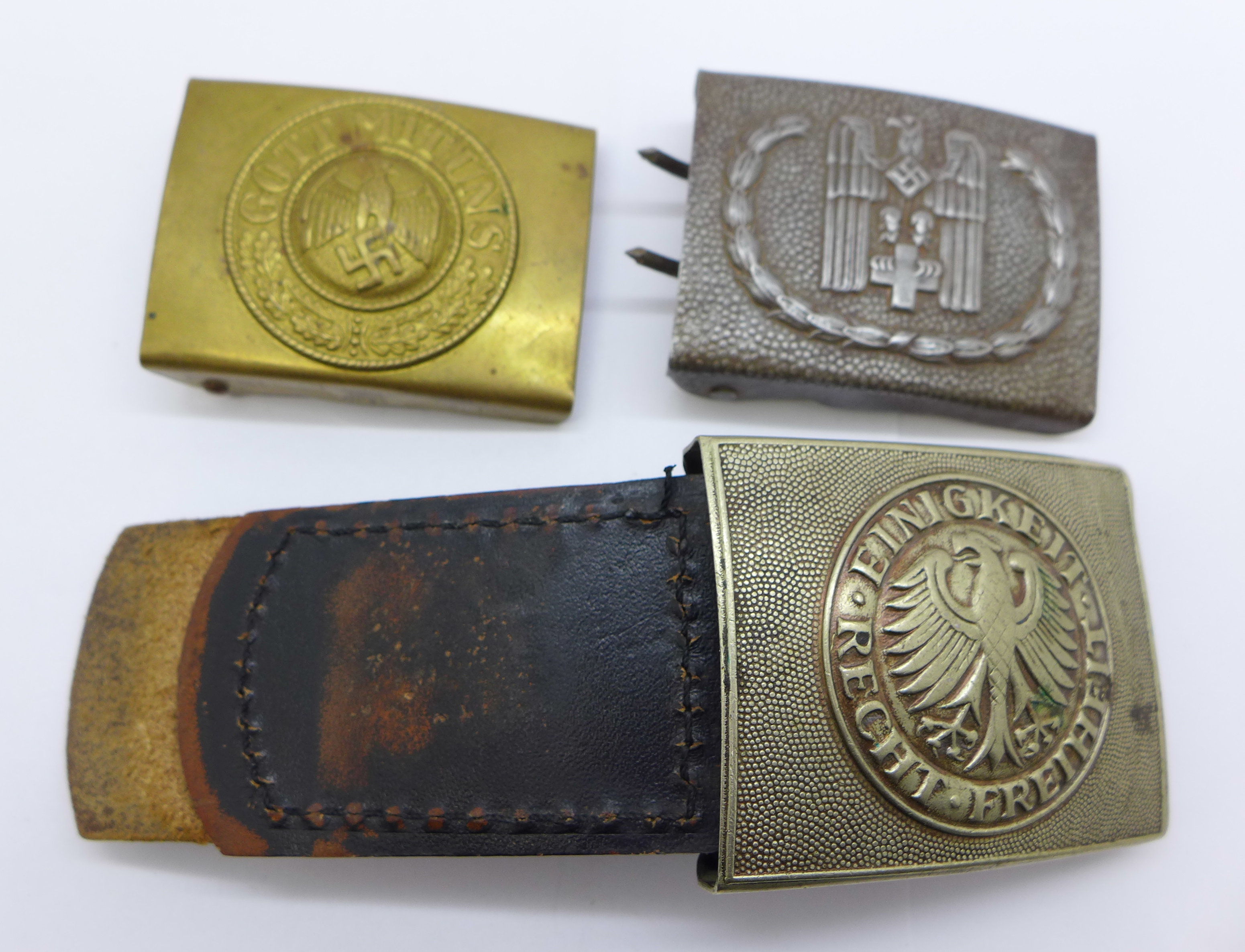 Three German belt buckles, (reproduction)