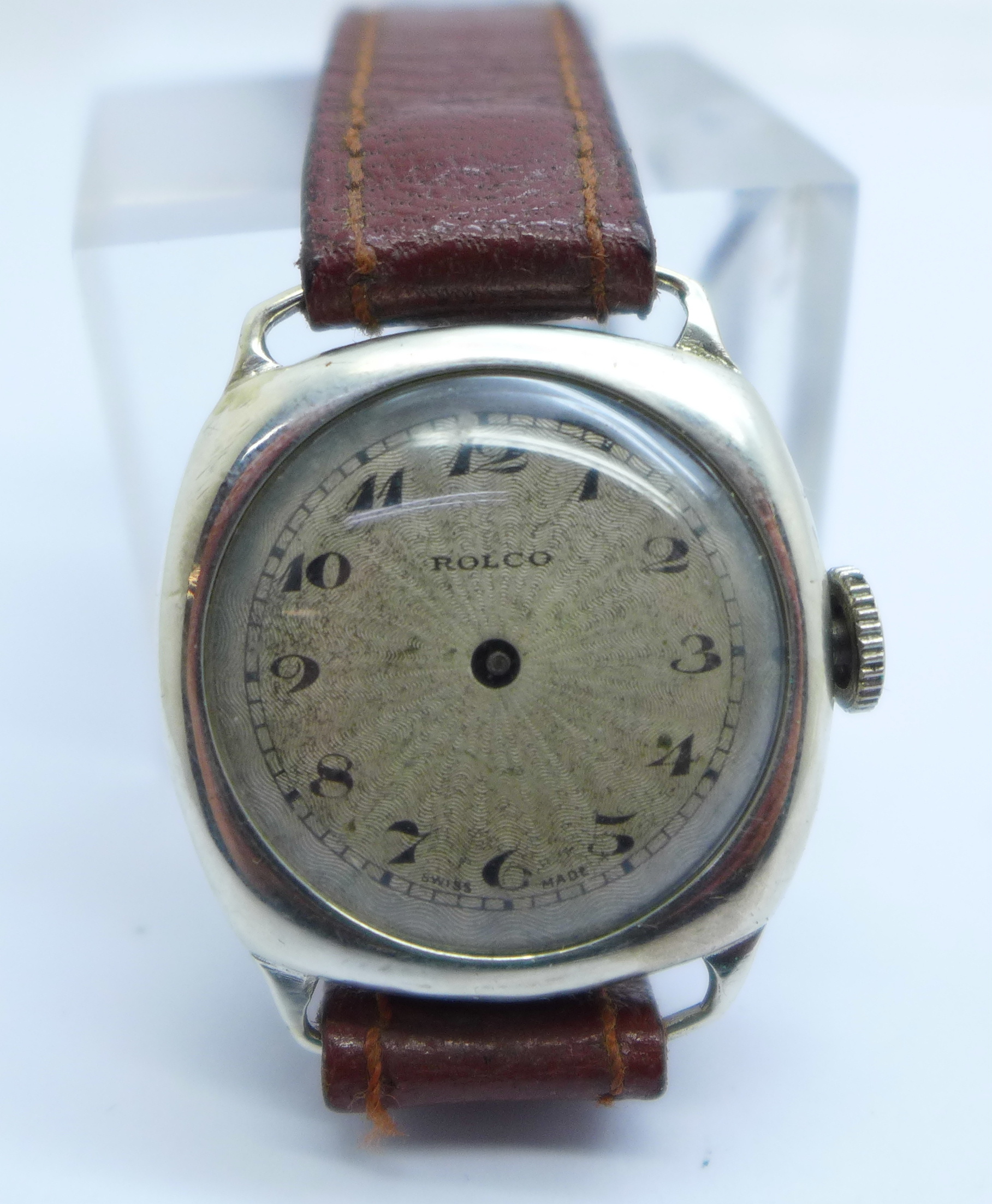 A gentleman's silver Rolco by Rolex wristwatch, Dennison case ...