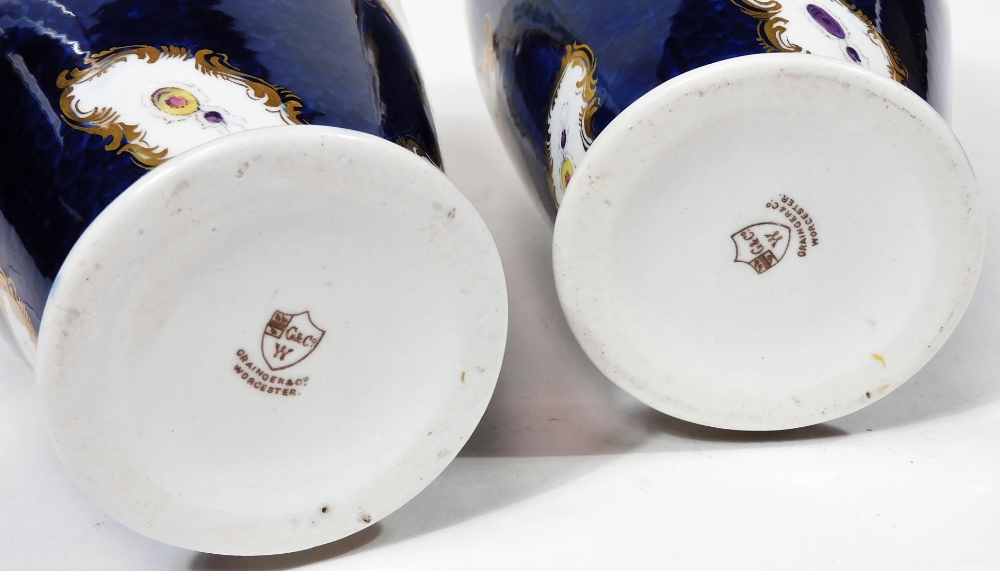 A pair of early 20thC Grainger & Co Worcester porcelain exotic bird ...