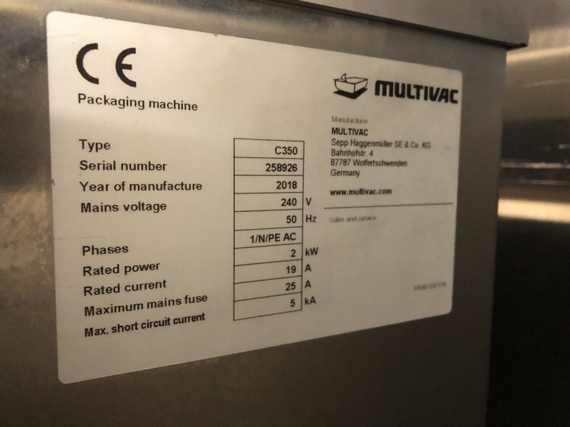 Multivac C350 Free Standing Vacuum PackerDimensions 1390(H) x 690(W) x ...
