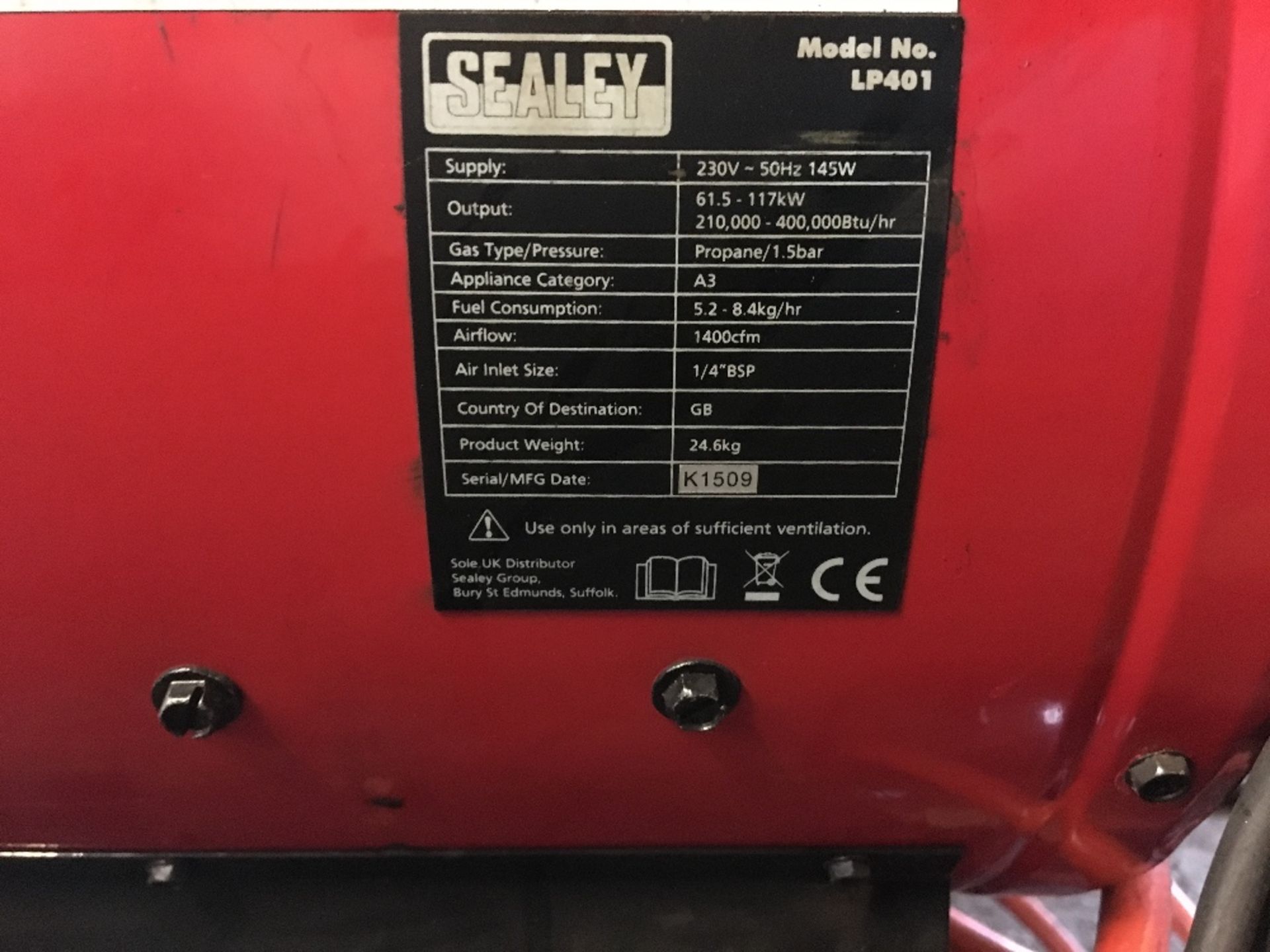 Sealey LP401 Gas Powered Space HeaterSerial No. K1509