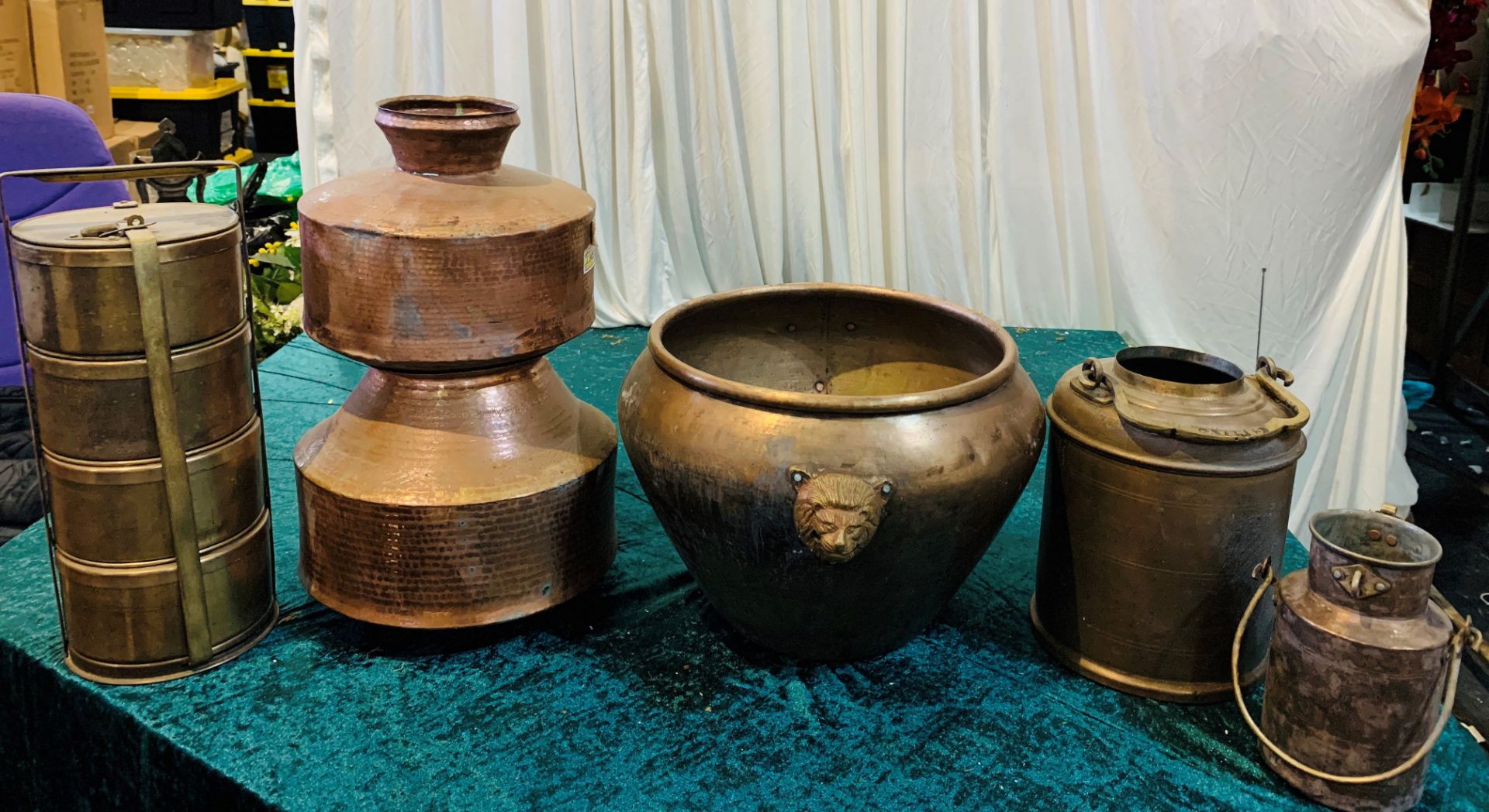 5 x Assorted Metal Indian Pots - Dimensions: Mixed - Ref: Lot 89 ...