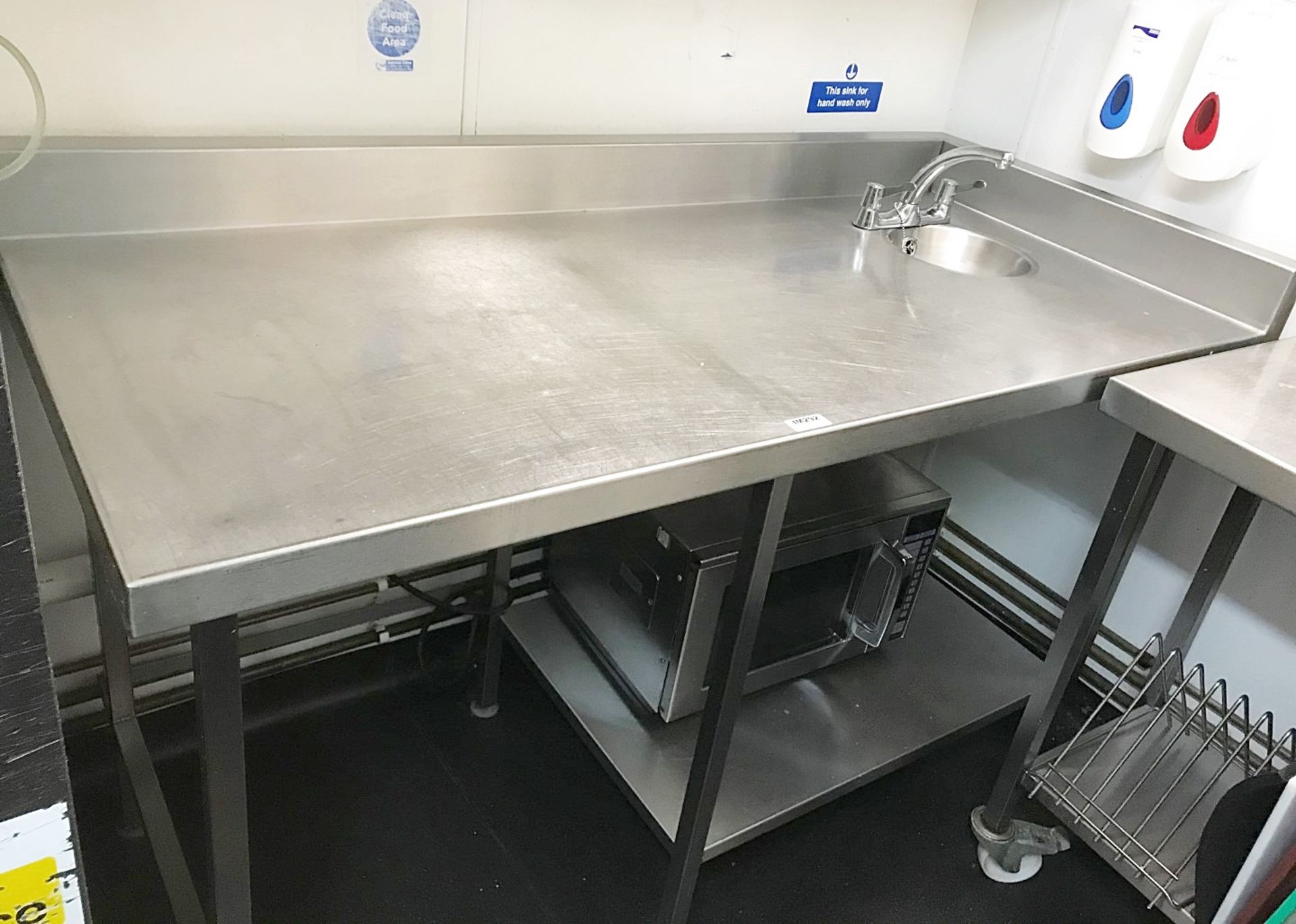 1 x Corner Prep Table With High Upstand, Hand Wash Basin and Undershelf ...