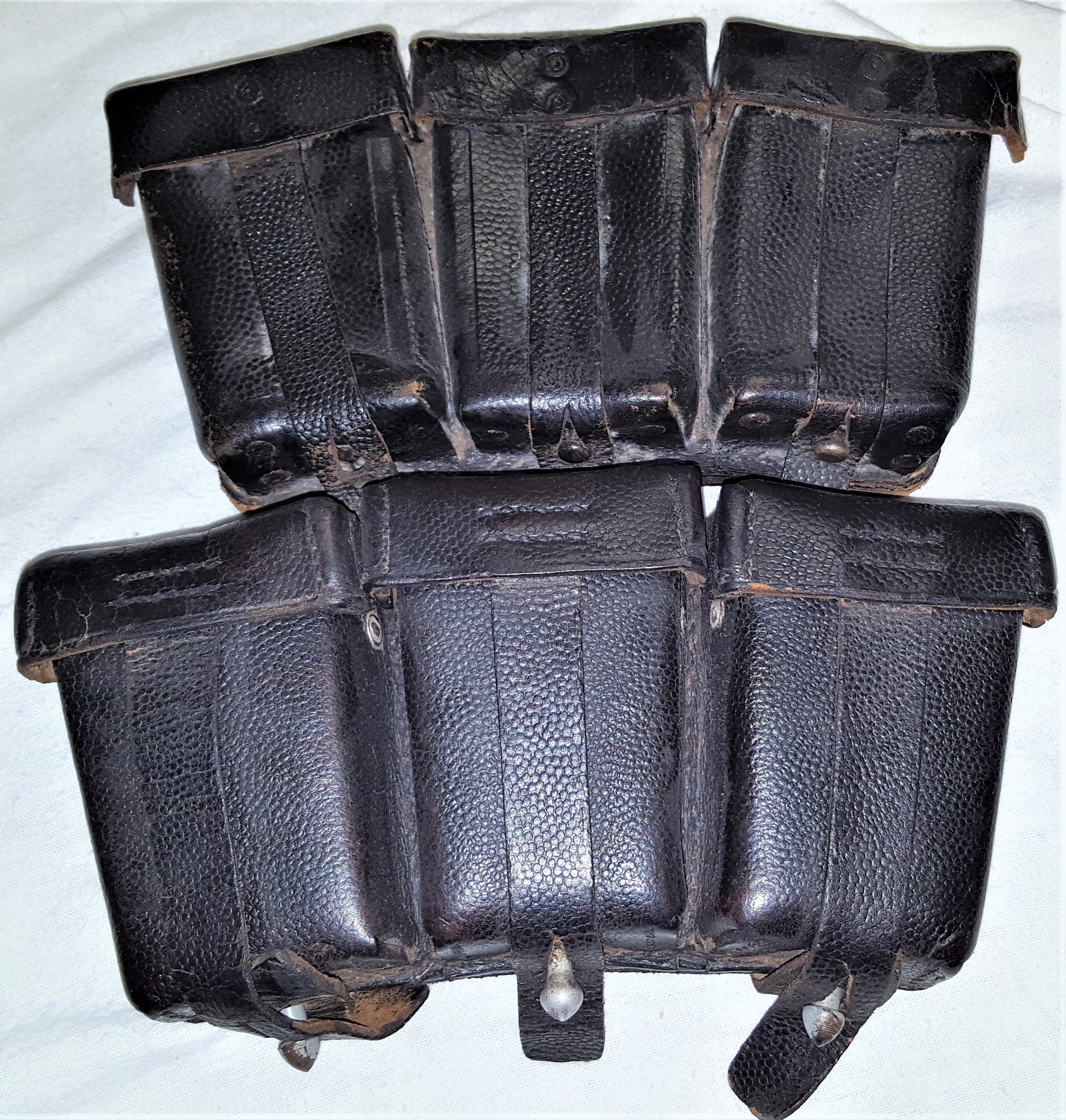 WW2 German black leather K98 ammunition pouches (2). Black pebbled ...