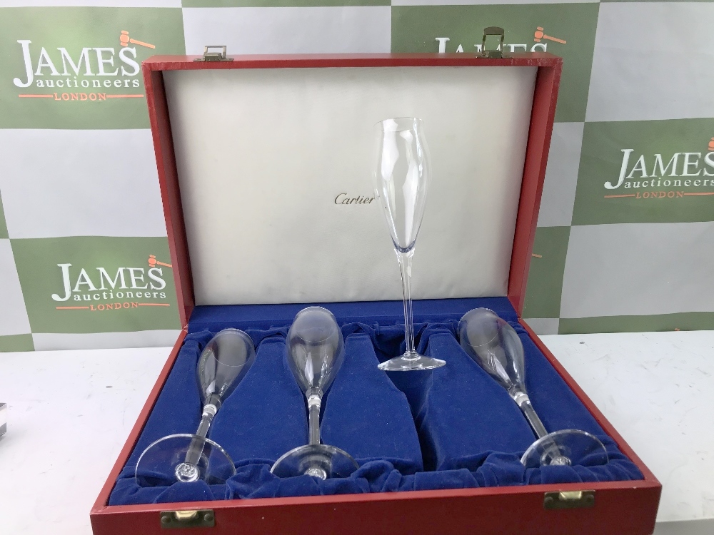 Cartier Crystal Champagne Tulip Glasses / Original Cartier Case.