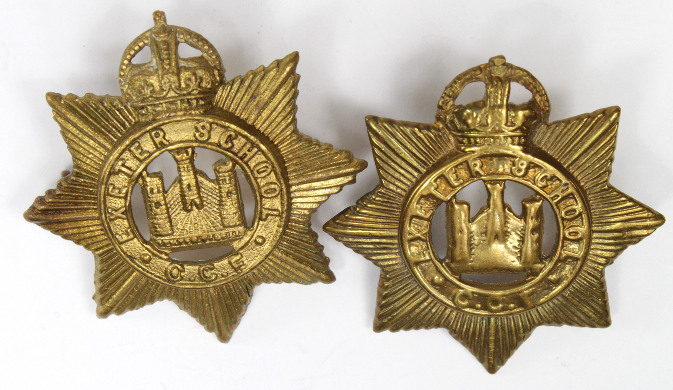 Badges (2) original Exeter School C.C.F. brass badges