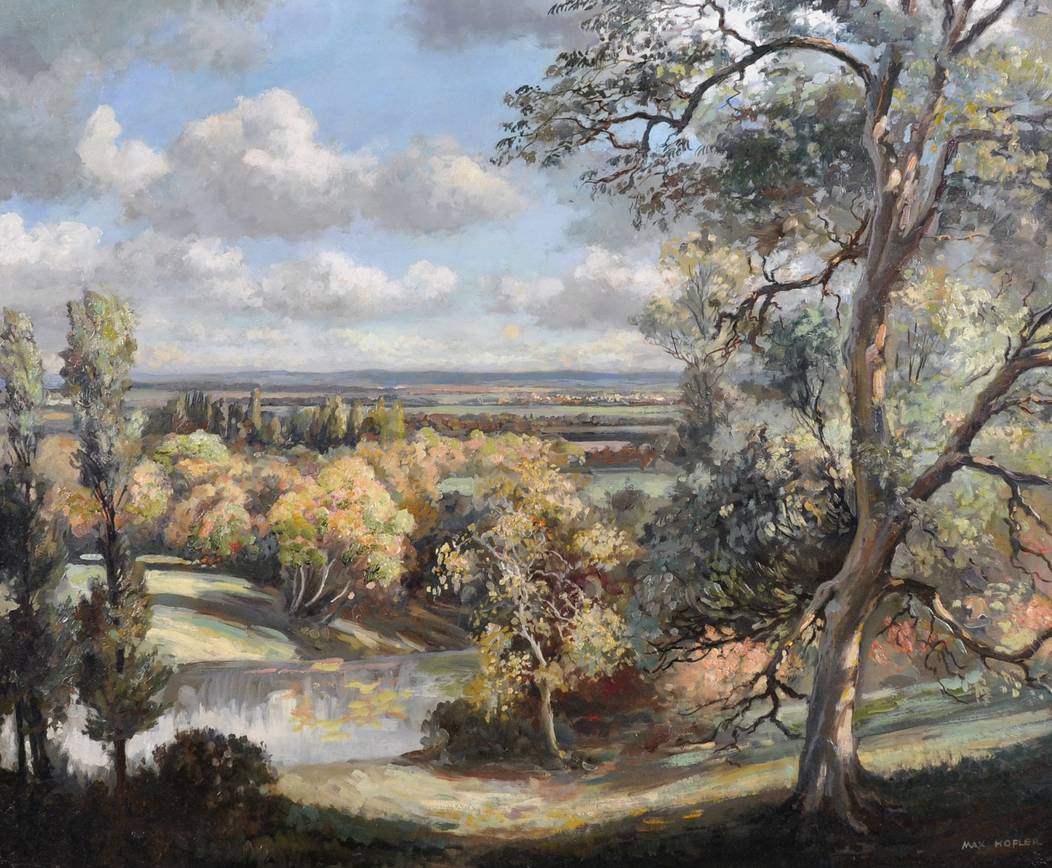 Max Hofler (1892-1963) British. A River Scene, Oil on Board, Signed, 20 ...