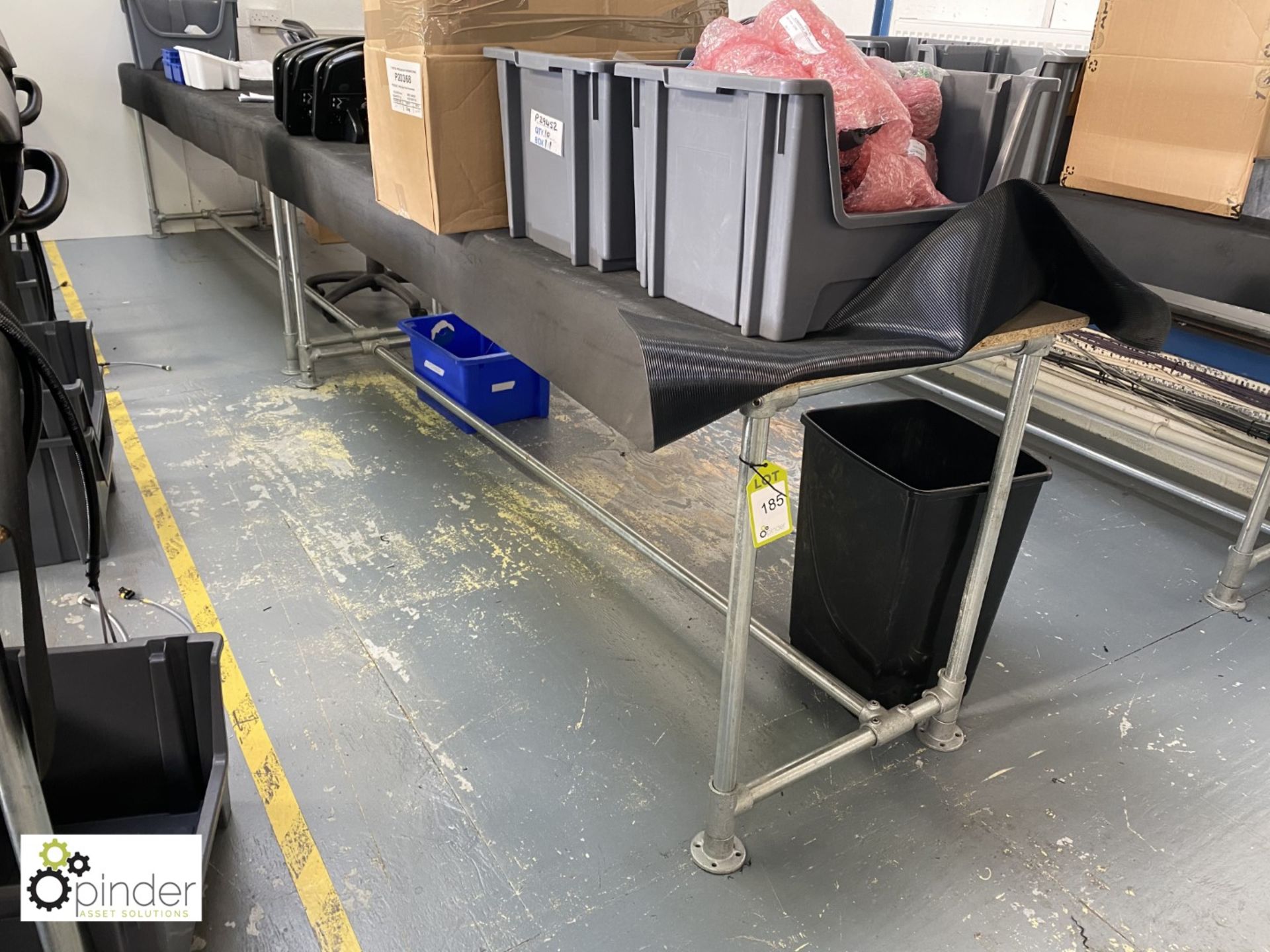 2 tubular framed Assembly Benches, with chipboard top and matting ...