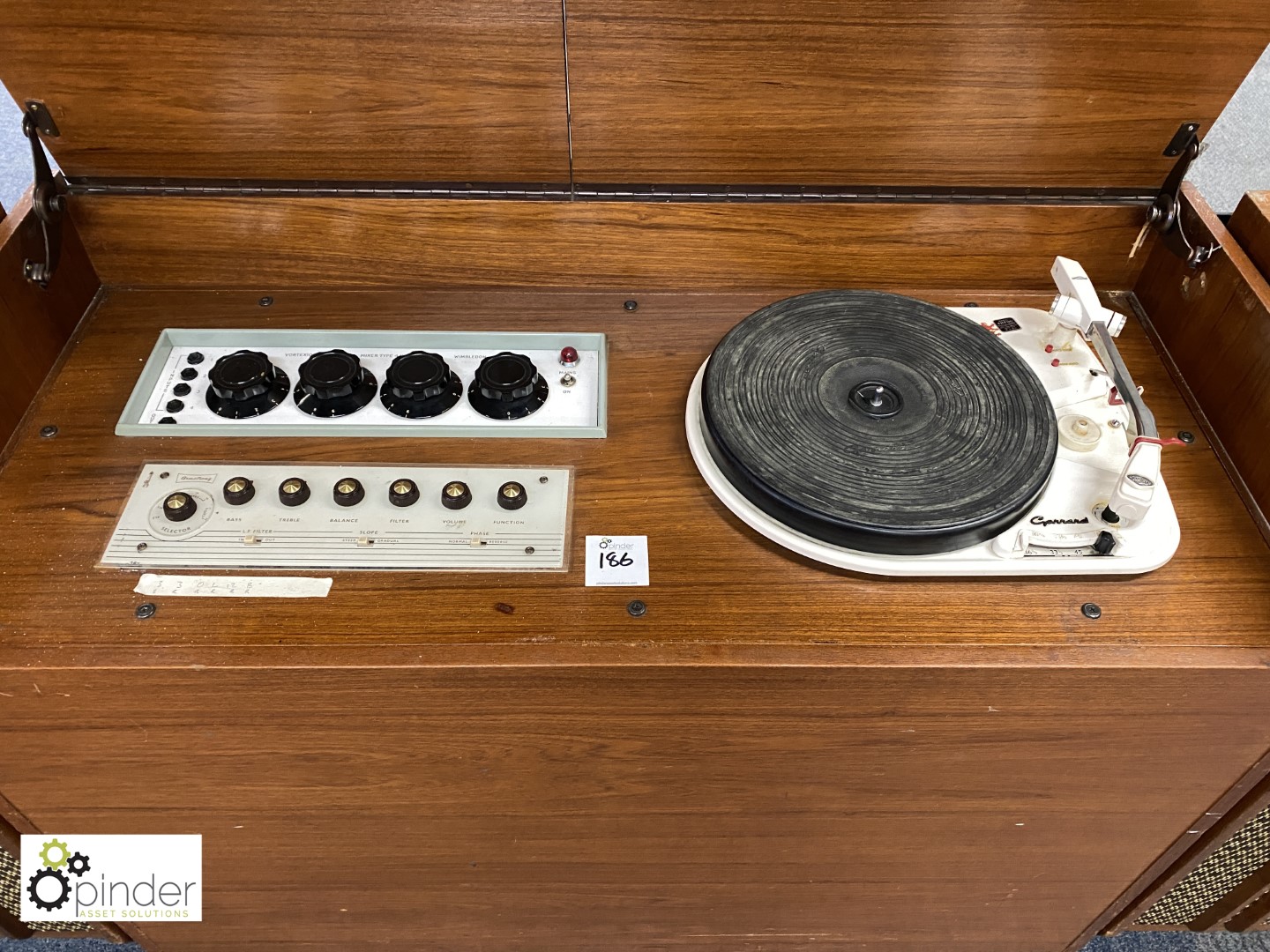 Mobile 1960s style DJ Desk comprising Garrard turntable, Vortexion 4/15 ...
