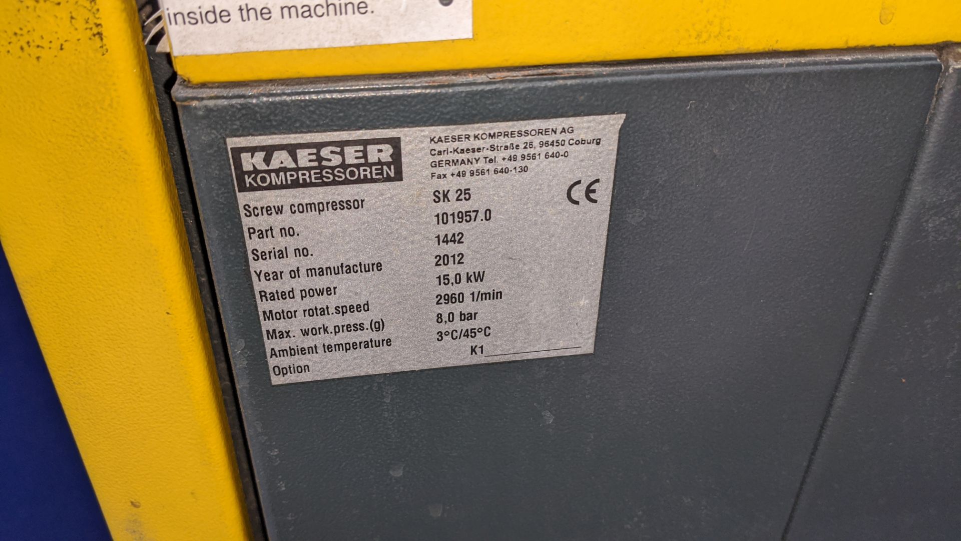 HPC Kaeser Sigma model SK25 compressor, serial no. 1442, year of ...